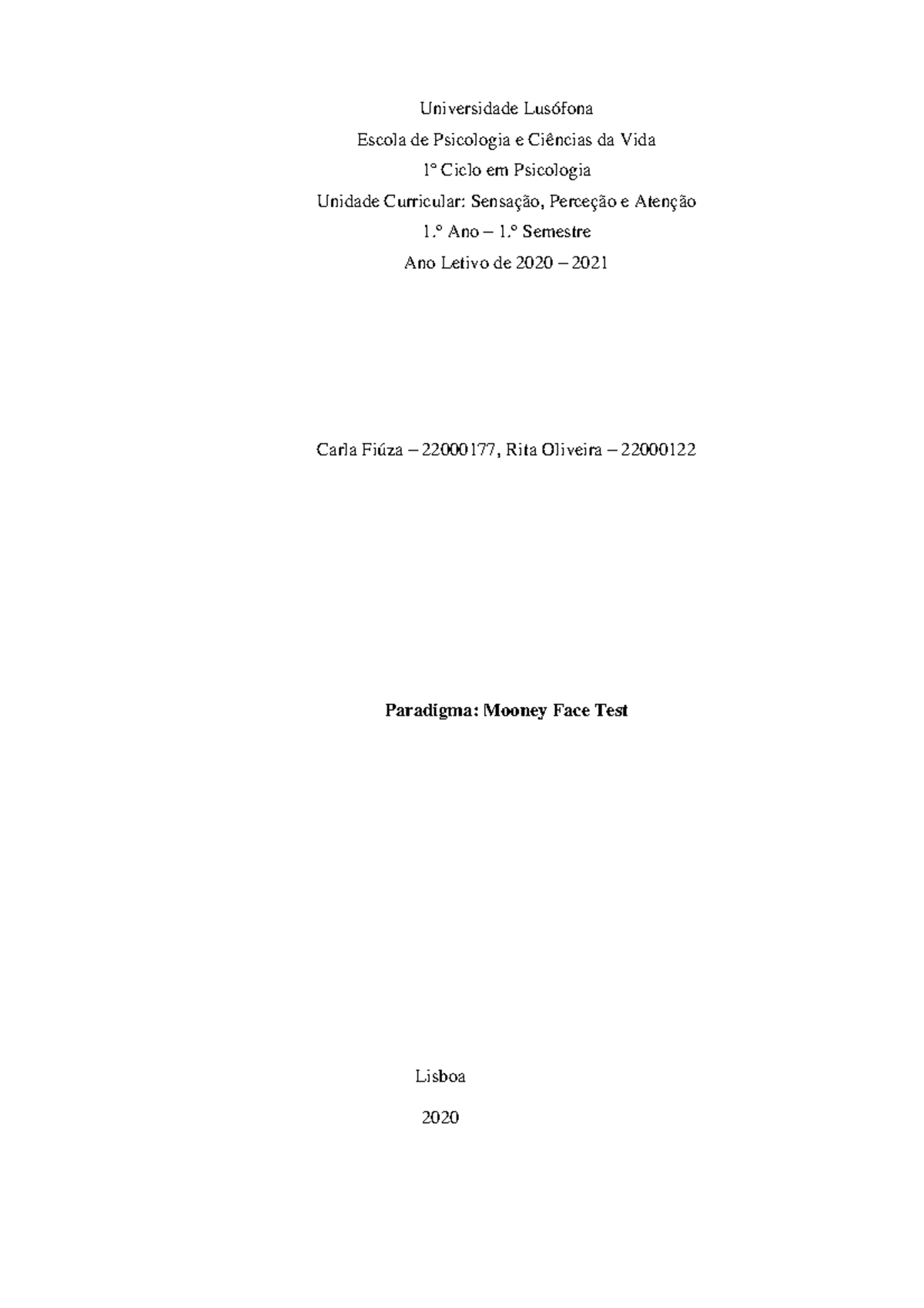Trabalho SPA - Paradigma Mooney Face Test - Universidade Lusófona ...