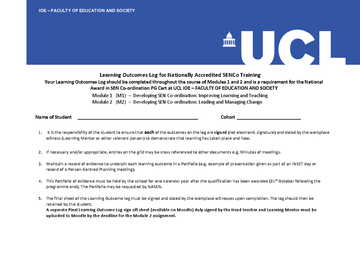 Learning Outcomes Log Nasenco-3 - Learning Outcomes Log for Nationally ...