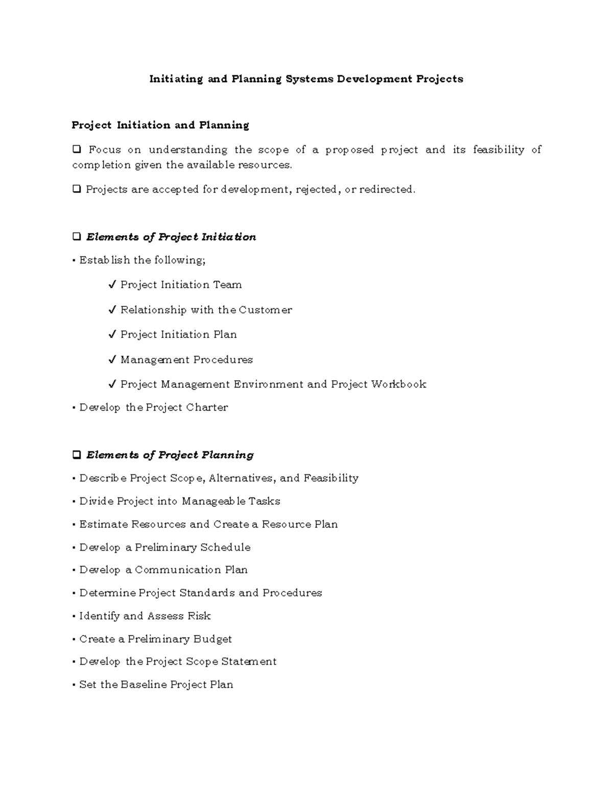 Initiating and Planning Systems Development Projects - Projects are ...