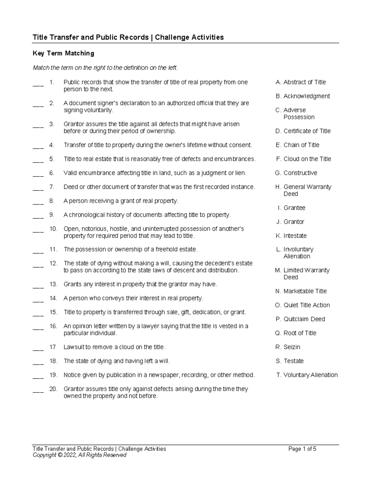 Title Records Activity Handout - Title Transfer and Public Records ...