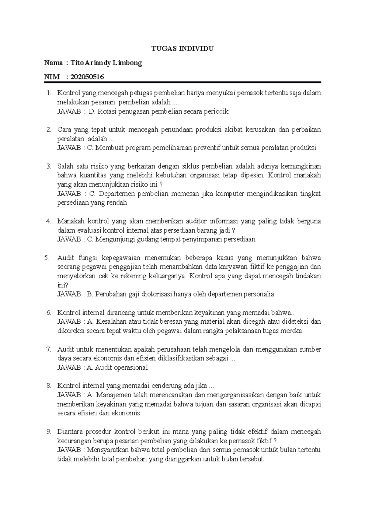 Tugas Individu TITO 202050516 - TUGAS INDIVIDU Nama : Tito Ariandy ...