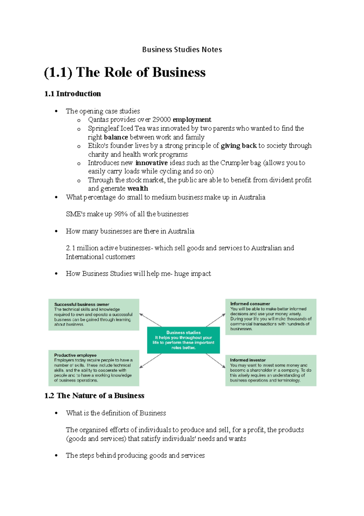 Business Studies Notes - However, the most imporant one is production o ...