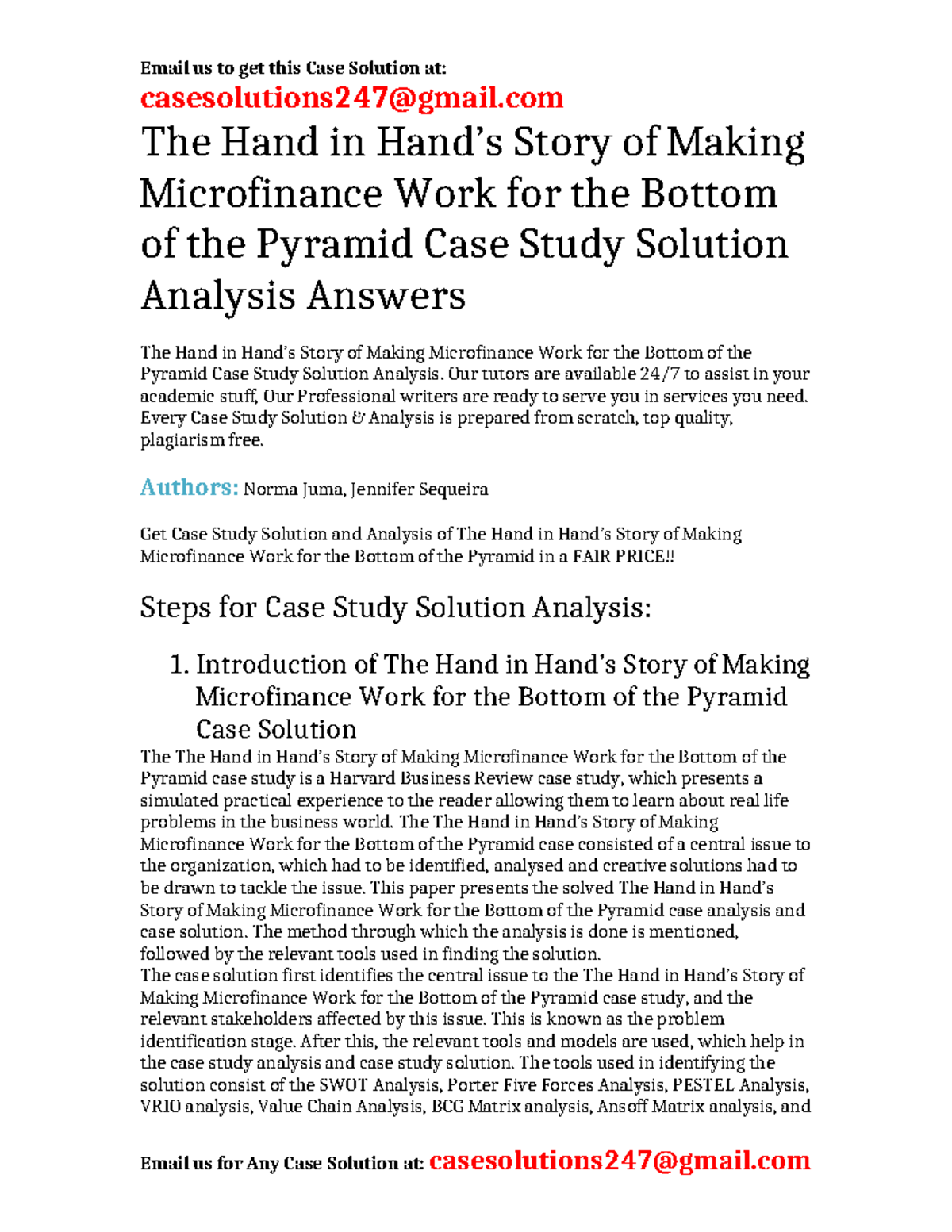 Case Solution The Hand in Hand's Story of Making Microfinance Work for ...