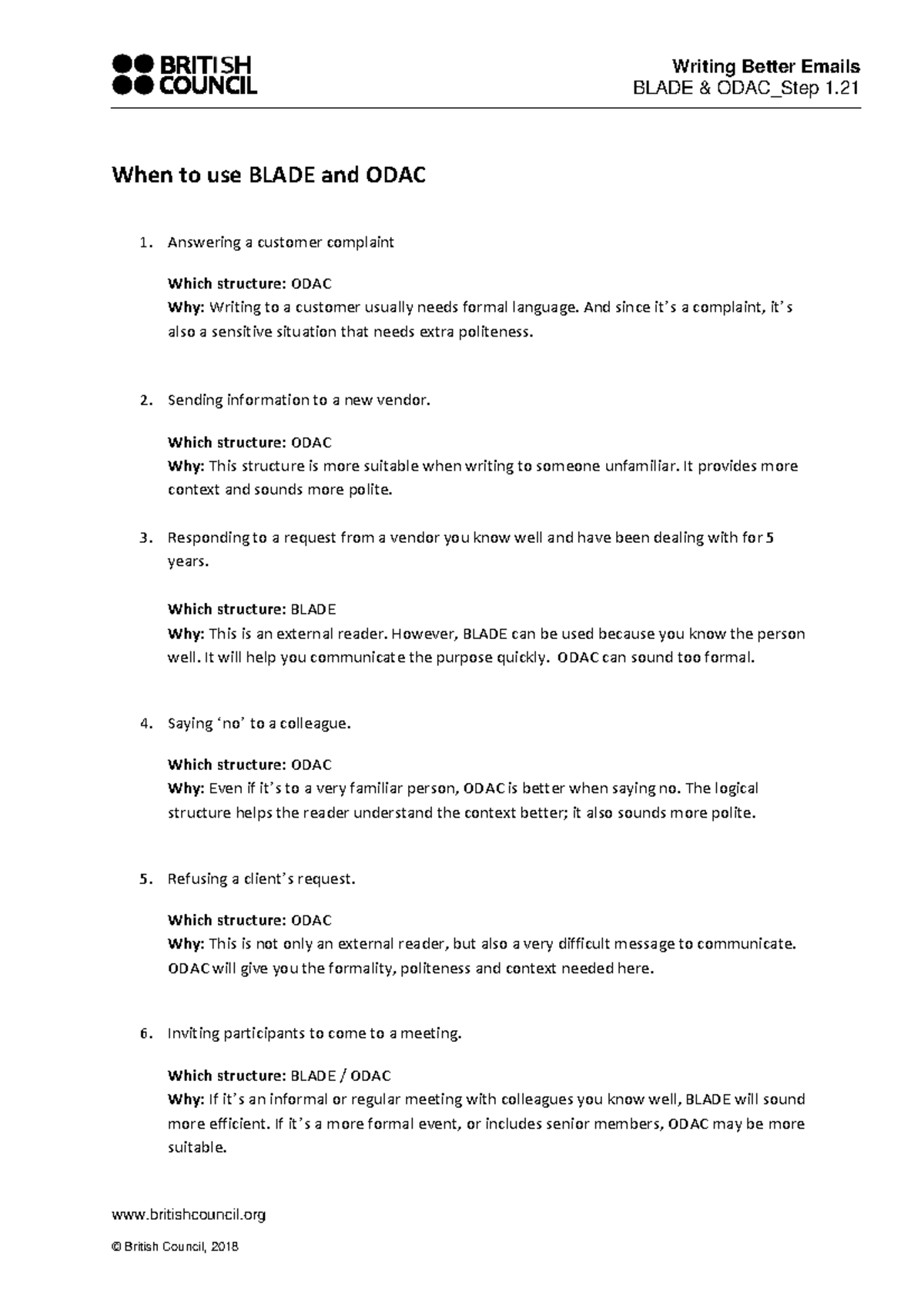 Blade or Odac Step1 - Writing Better Emails BLADE & ODAC_Step 1 1 ...