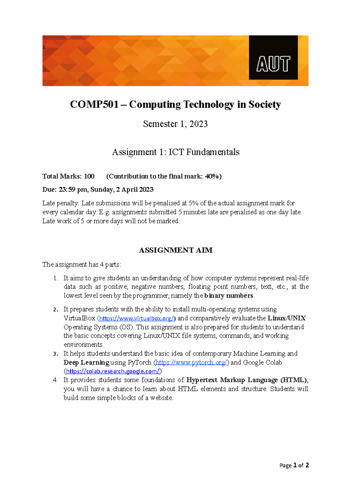 COMP501 S2 2022 Assignment 1 2023 - s COMP501 – Computing Technology in Society Semester 1, 2023 ...