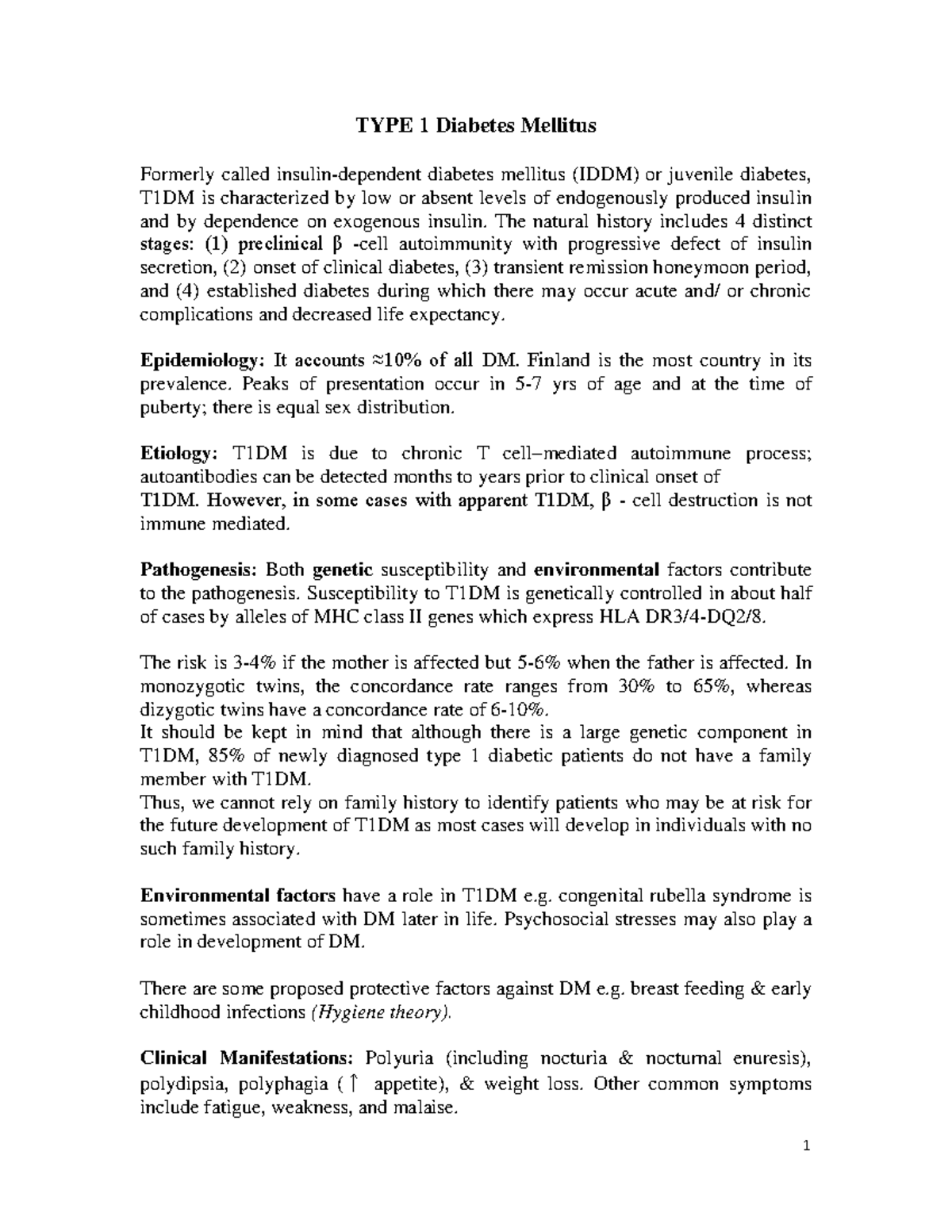 DM - DM dx & mx in pediatrics - TYPE 1 Diabetes Mellitus Formerly ...