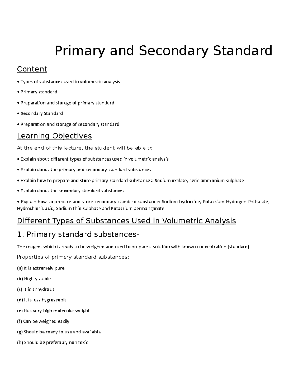 Chapter - 15 Primary and Secondary Standard - Primary and Secondary ...