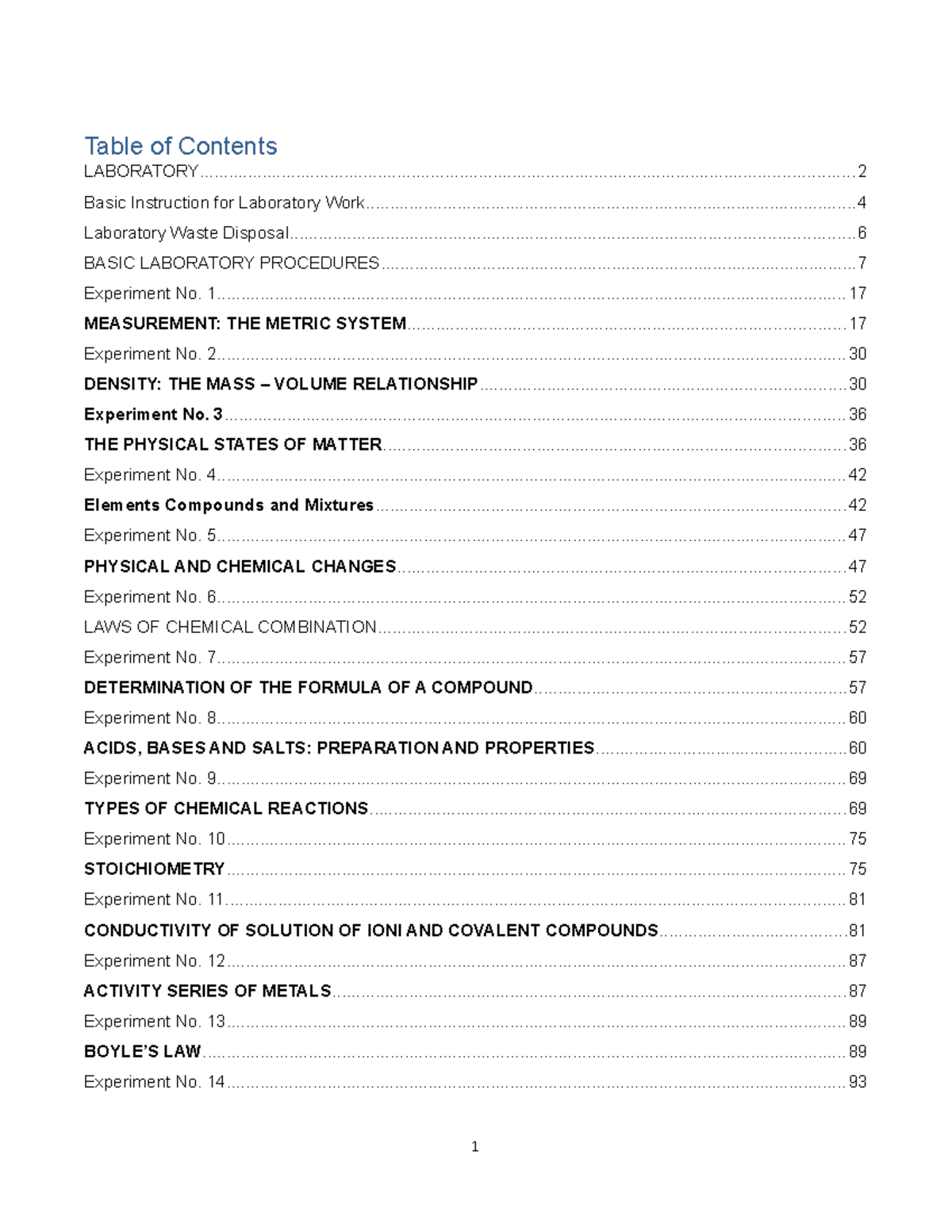 CHEM-42245 - Syll4bus and lab - Table of Contents - Studocu