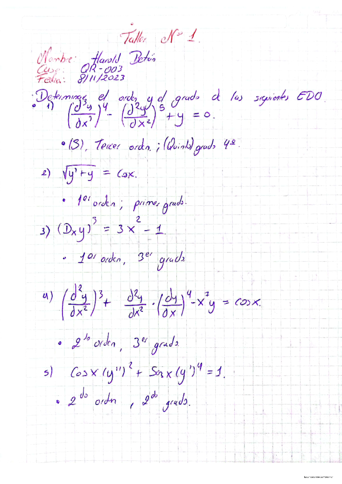 Taller 1 edo - Ejercicios Edo exactas - ECUACIONES DIFERENCIALES - Studocu