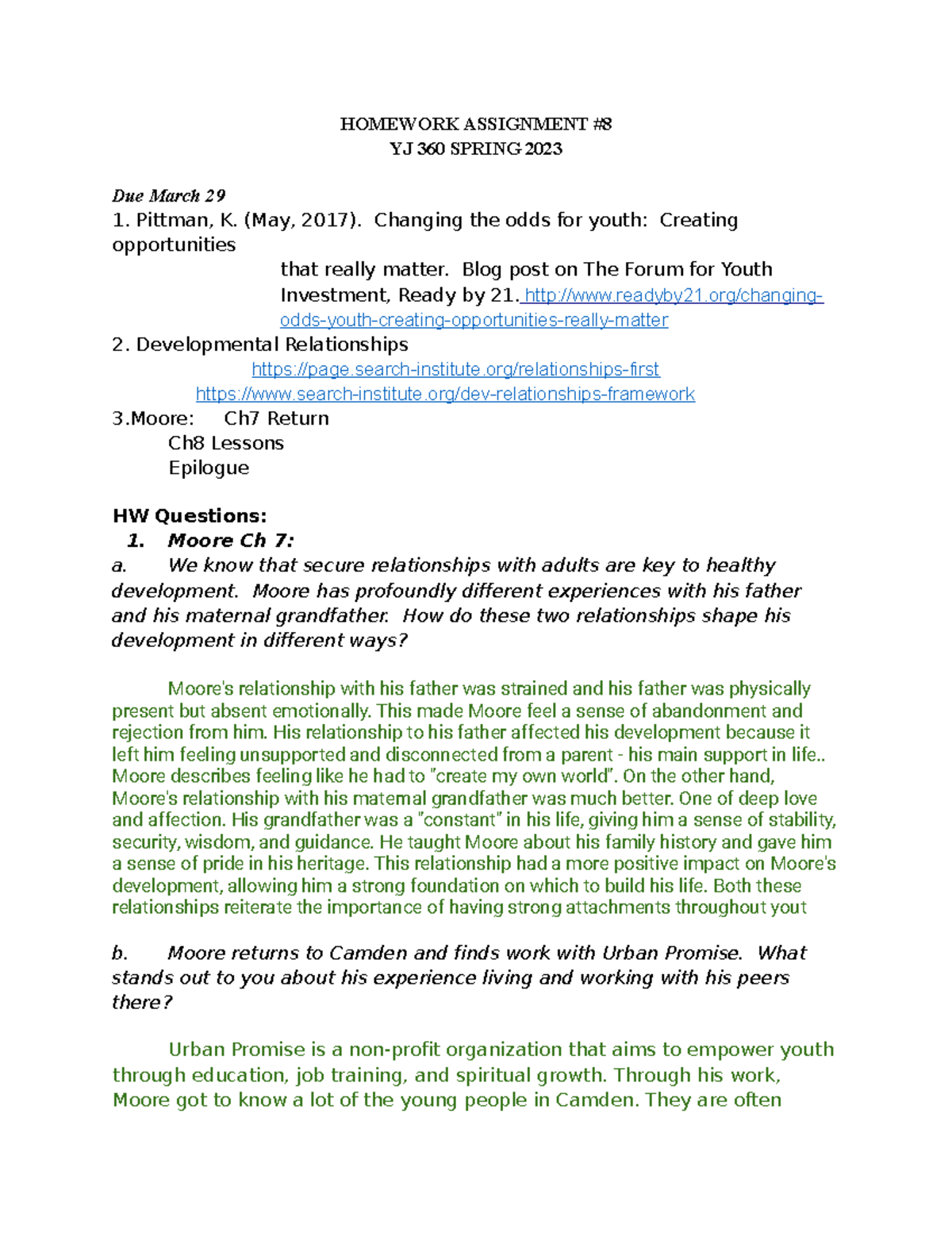 HW #8 - Homework - HOMEWORK ASSIGNMENT YJ 360 SPRING 2023 Due March 29 Pittman, K. (May, 2017 ...