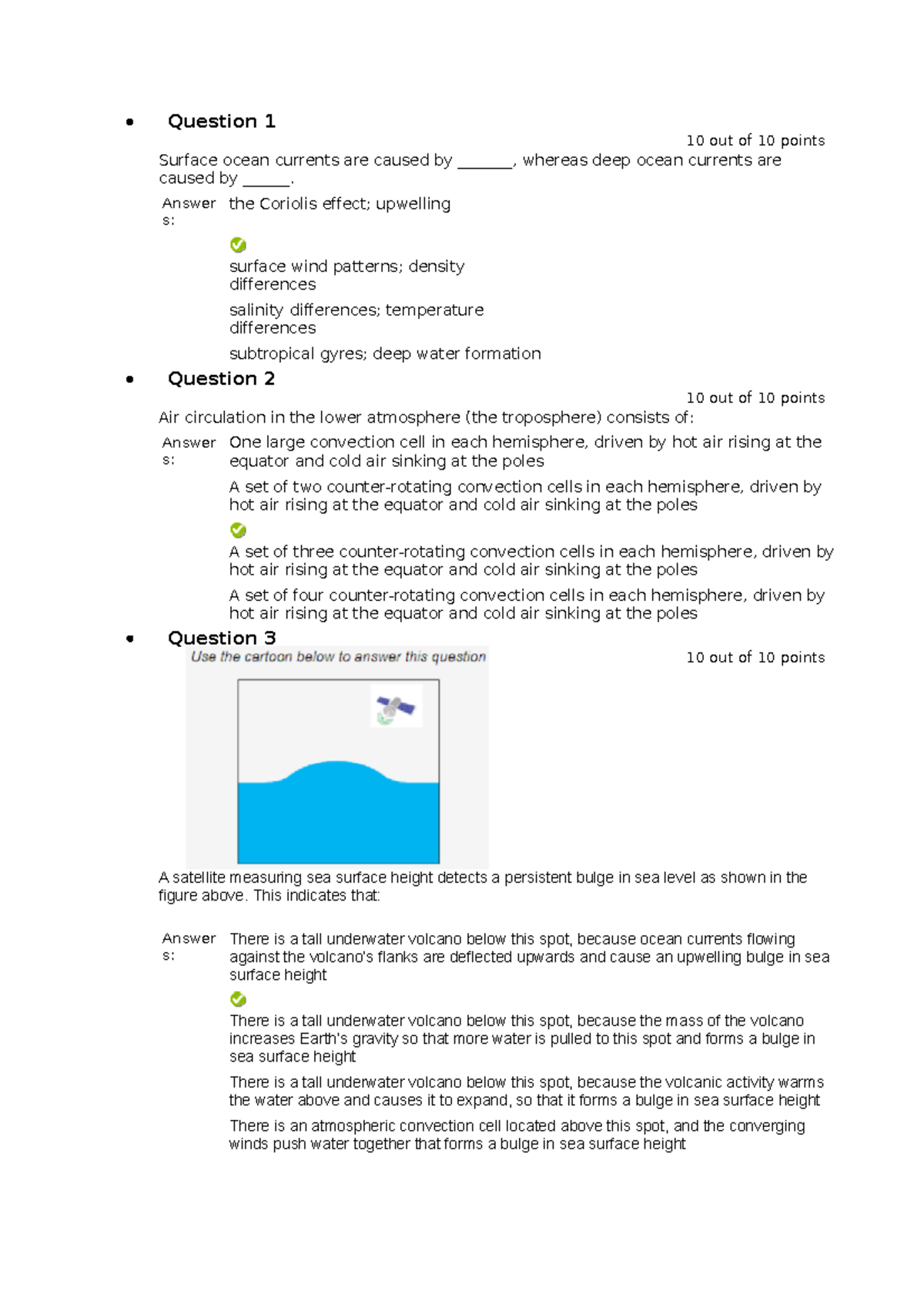 Practice Quiz 1 - 10 out of 10 points Surface ocean currents are caused ...