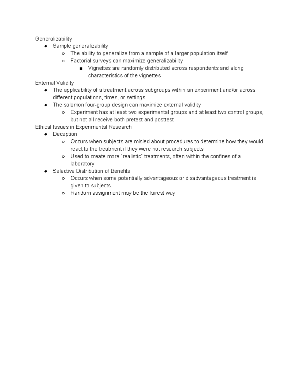 Criminal Justice Research Methods Notes 3 26 19 - Generalizability ...