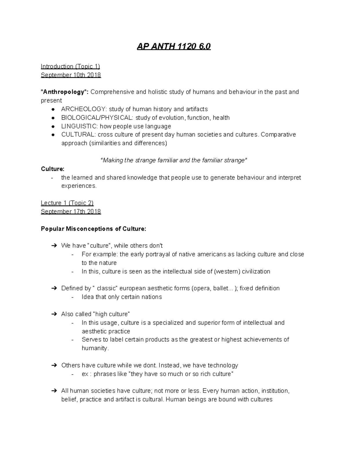 AP ANTH 1120 6 - Lecture notes 1-9 - AP ANTH 1120 6 Introduction (Topic ...