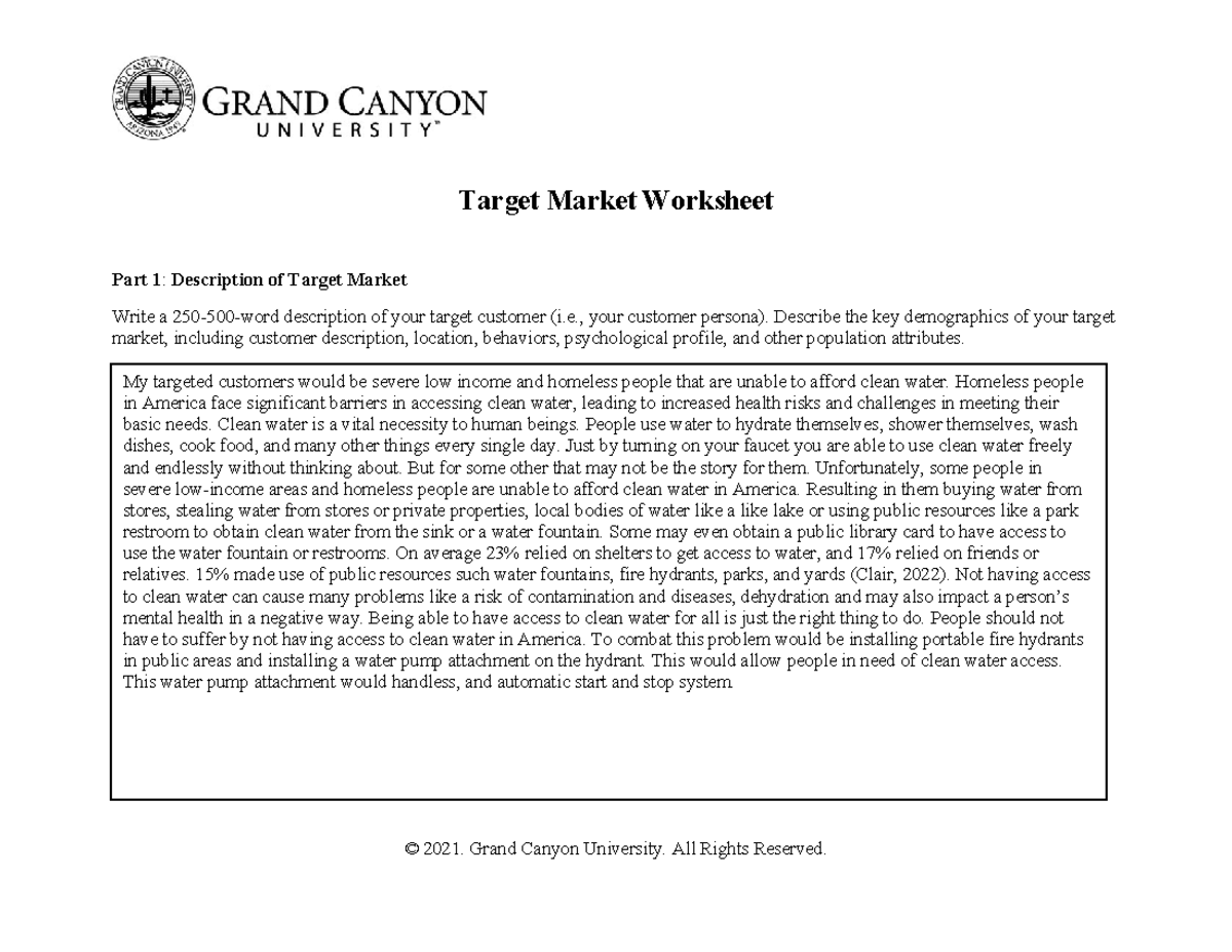 ENT 436 RS T4 Target Market Worksheet - Target Market Worksheet Part 1 ...