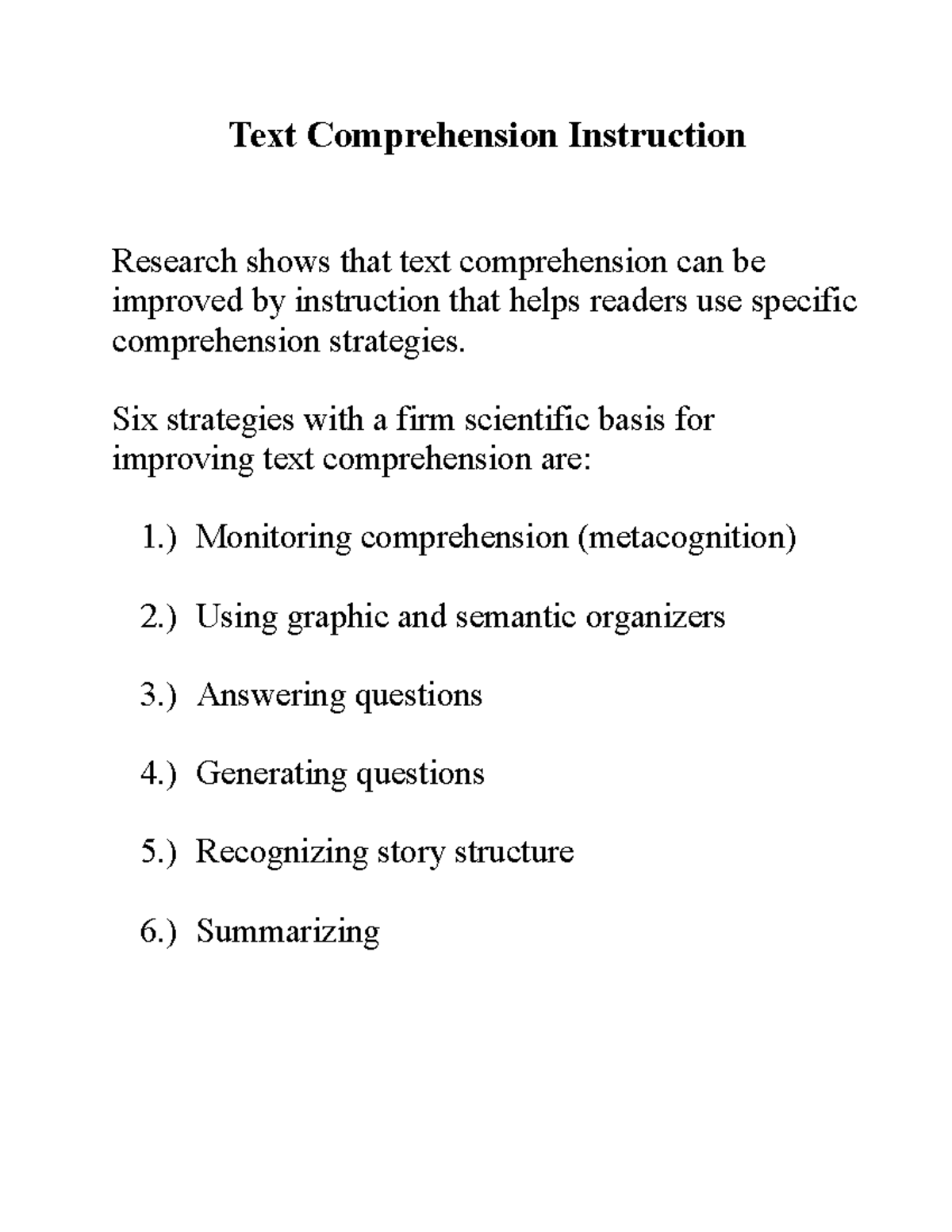Text Comprehension Instruction OH - Text Comprehension Instruction ...