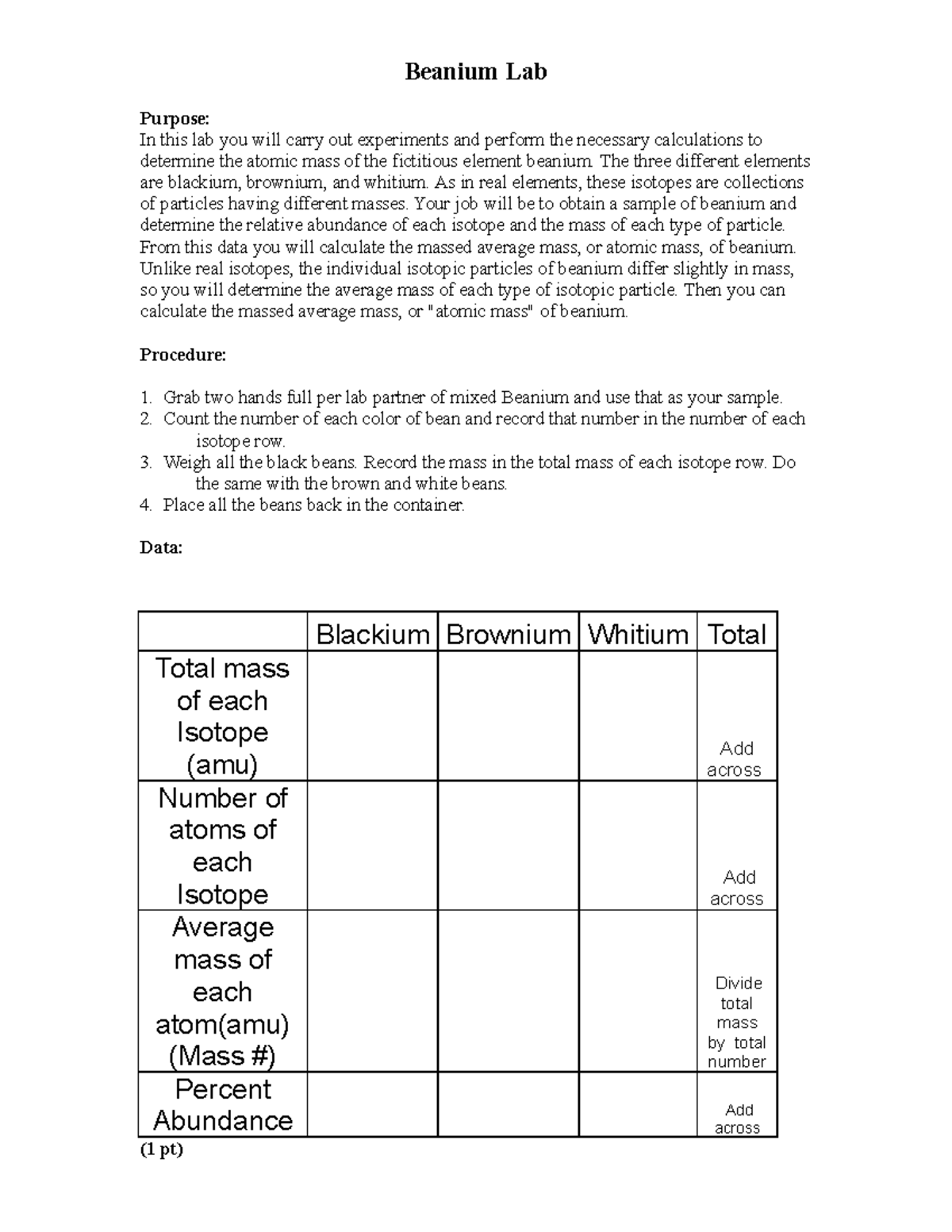 Beanium Lab for chemistry - 2401 - University of Texas - Studocu