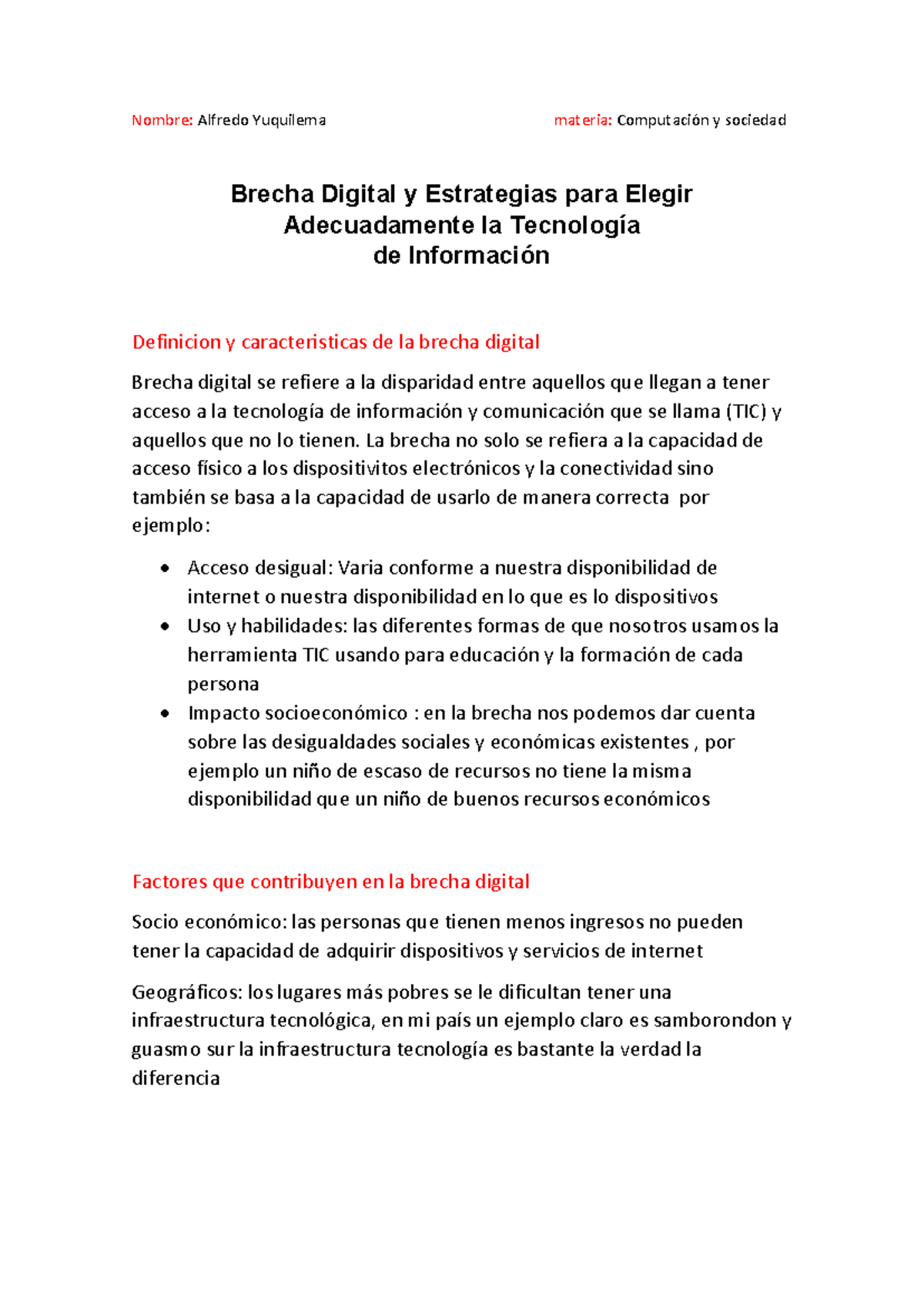 Brecha digital deeber - matematicas deiscretas - Nombre: Alfredo ...