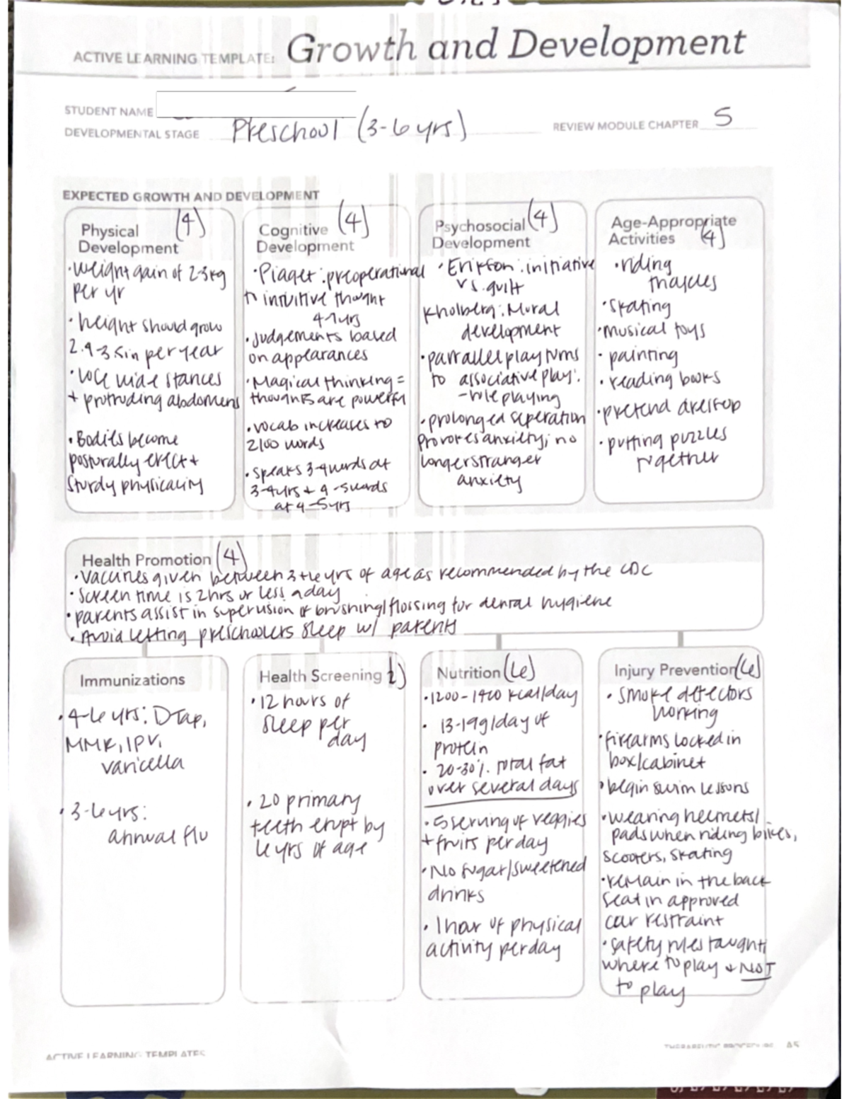 Growth and development preschool - NSG 4432 - Studocu