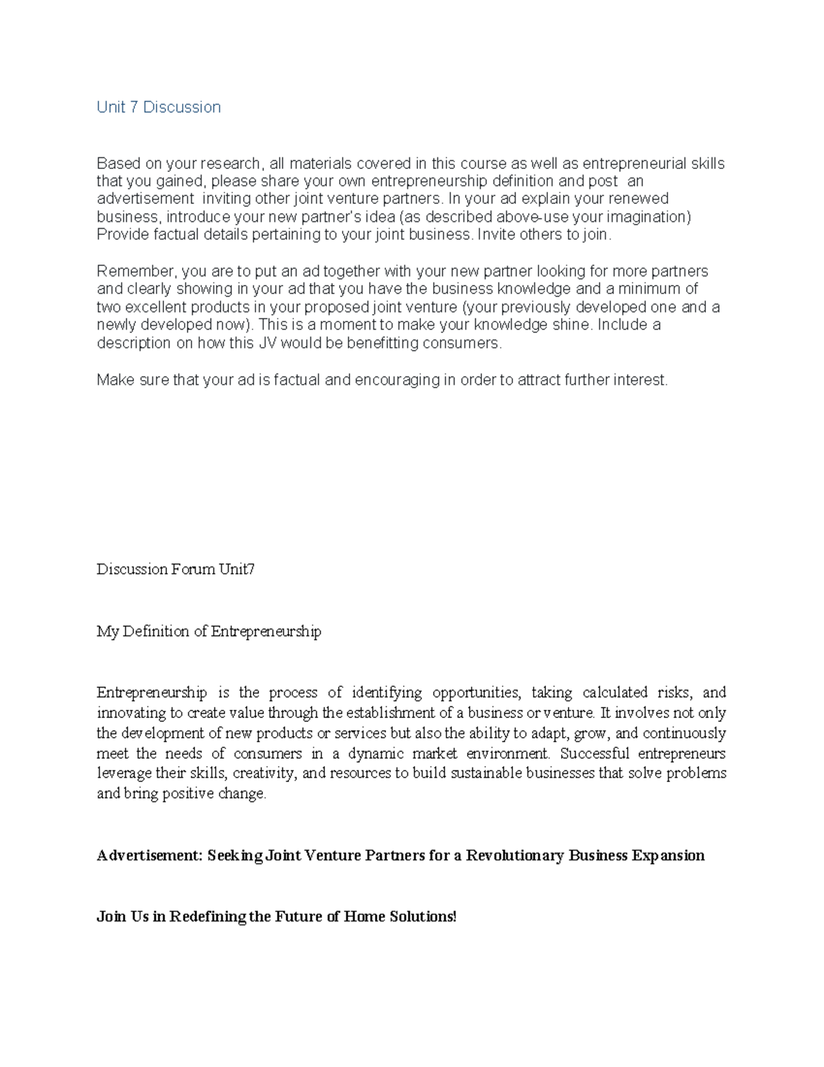 Unit 7 Discussion - Peer to peer assessment - Unit 7 Discussion Based ...