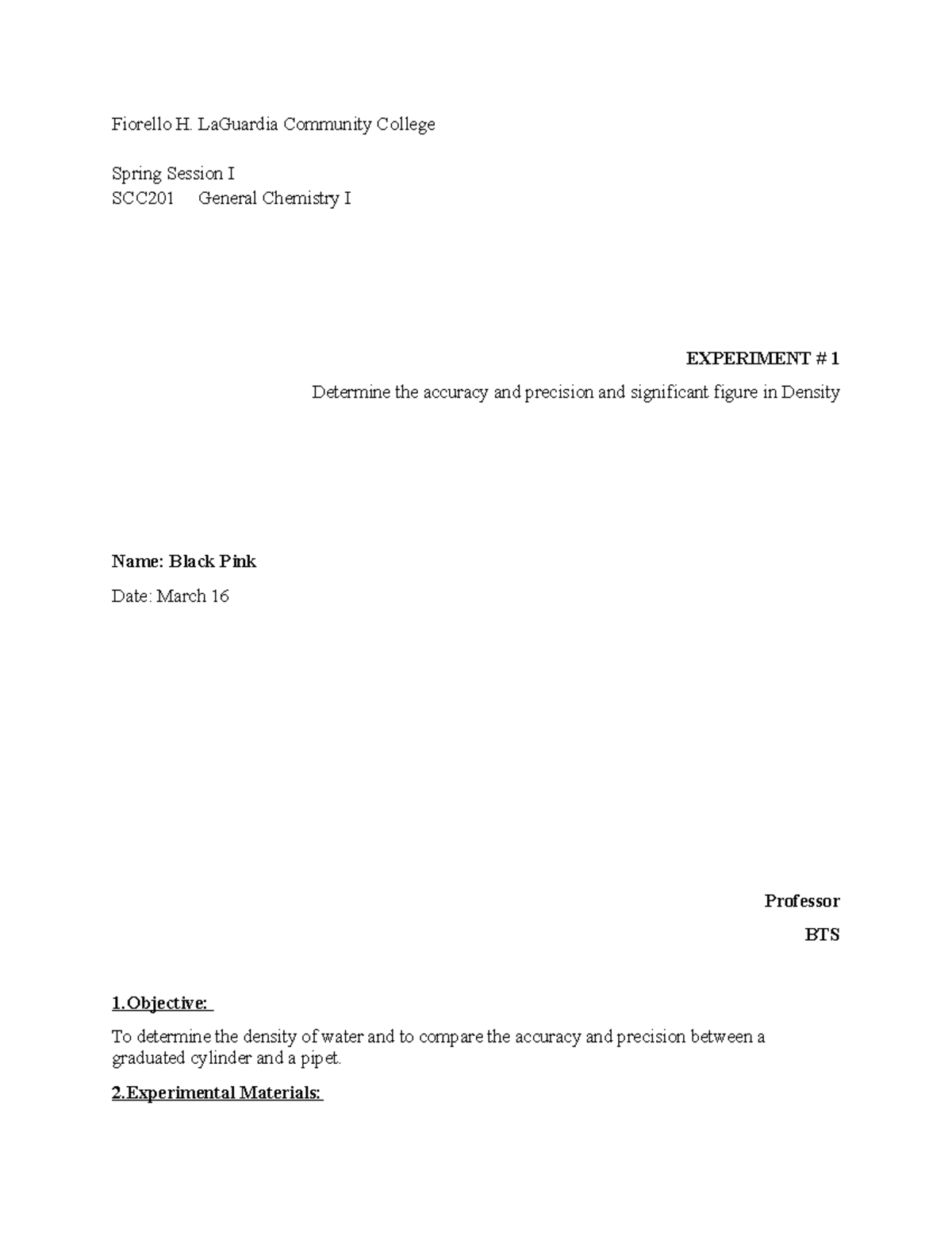 Lab report 1-Determine the accuracy and precision and significant ...