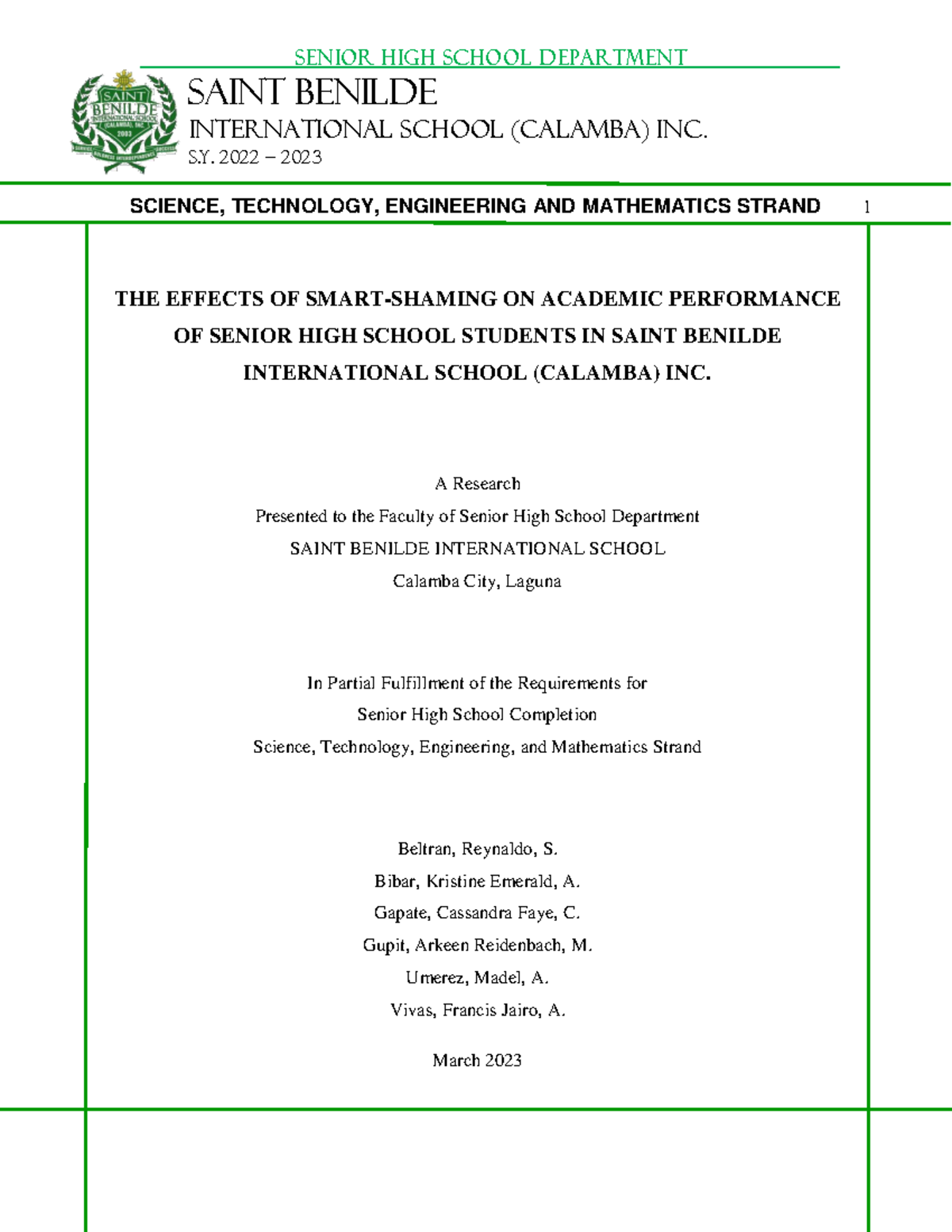 Group 1 - THE Effects OF Smart- Shaming ON Academic Performance OF ...