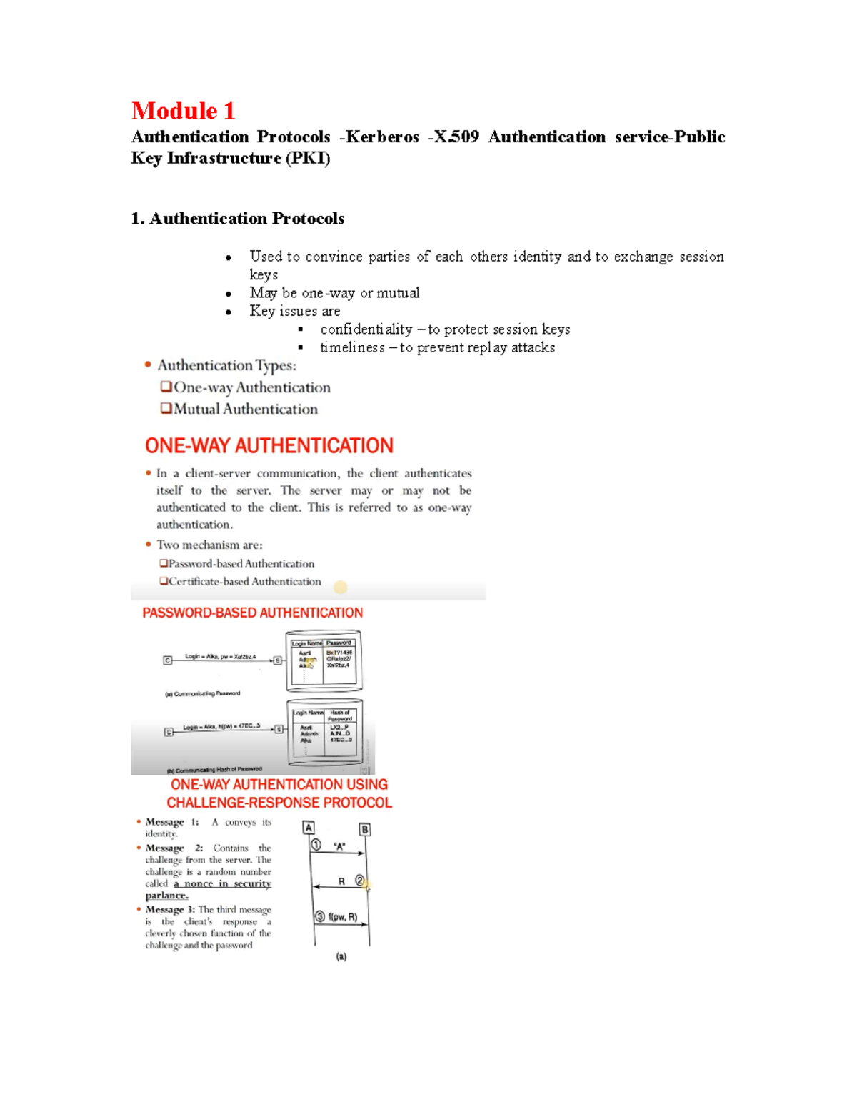 NSP Module 1 - Module 1 Authentication Protocols -Kerberos -X Authentication service-Public Key ...