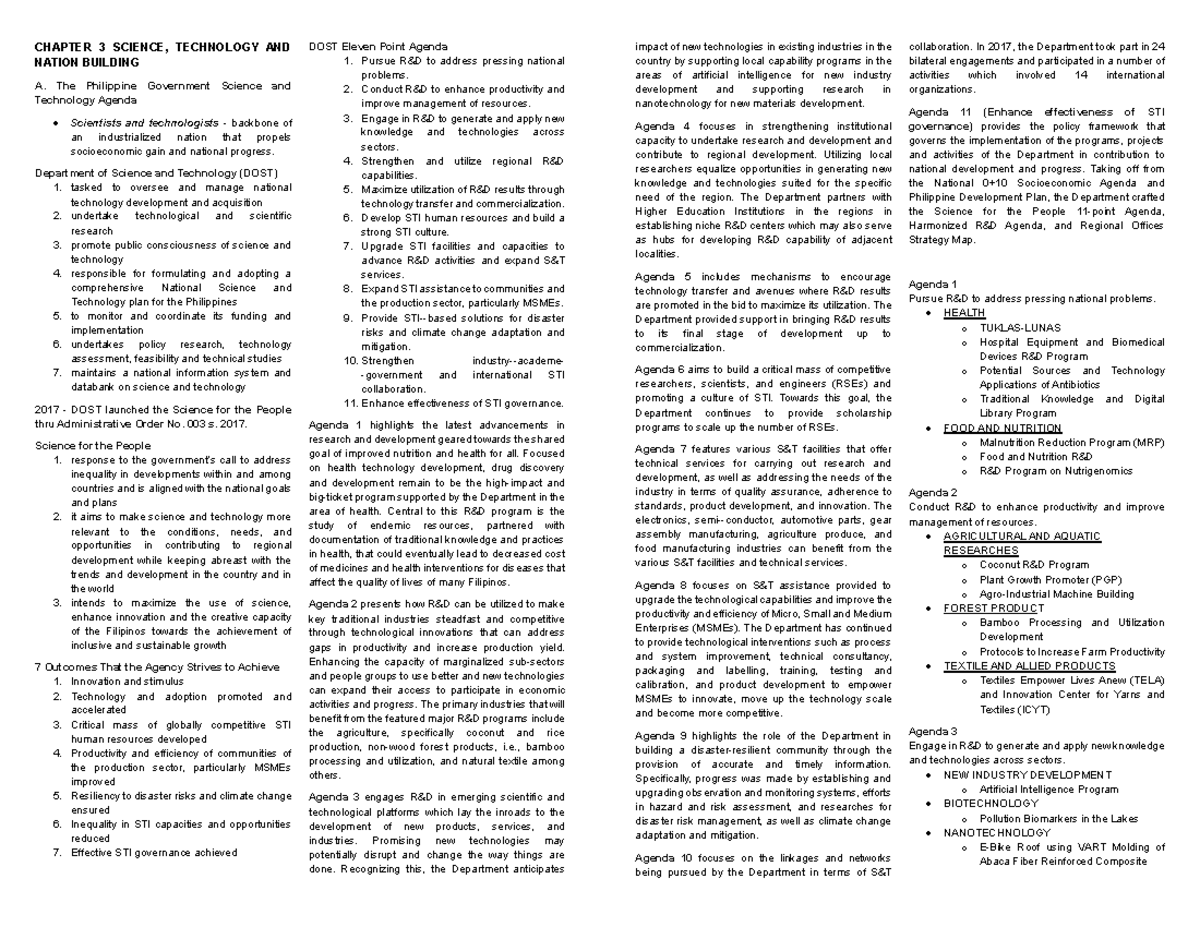 Chapter 3 - STS Reviewer - CHAPTER 3 SCIENCE, TECHNOLOGY AND NATION ...