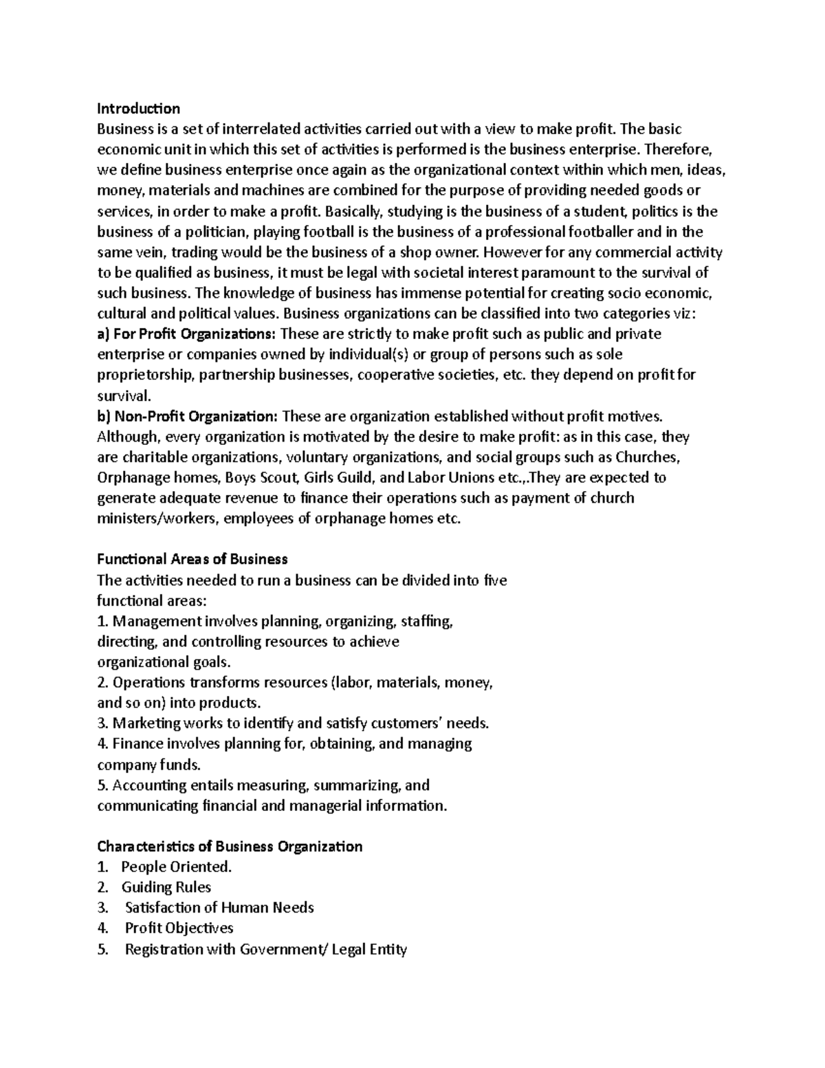 Introduction to Business Studies -BCM1163 - Introduction Business is a ...