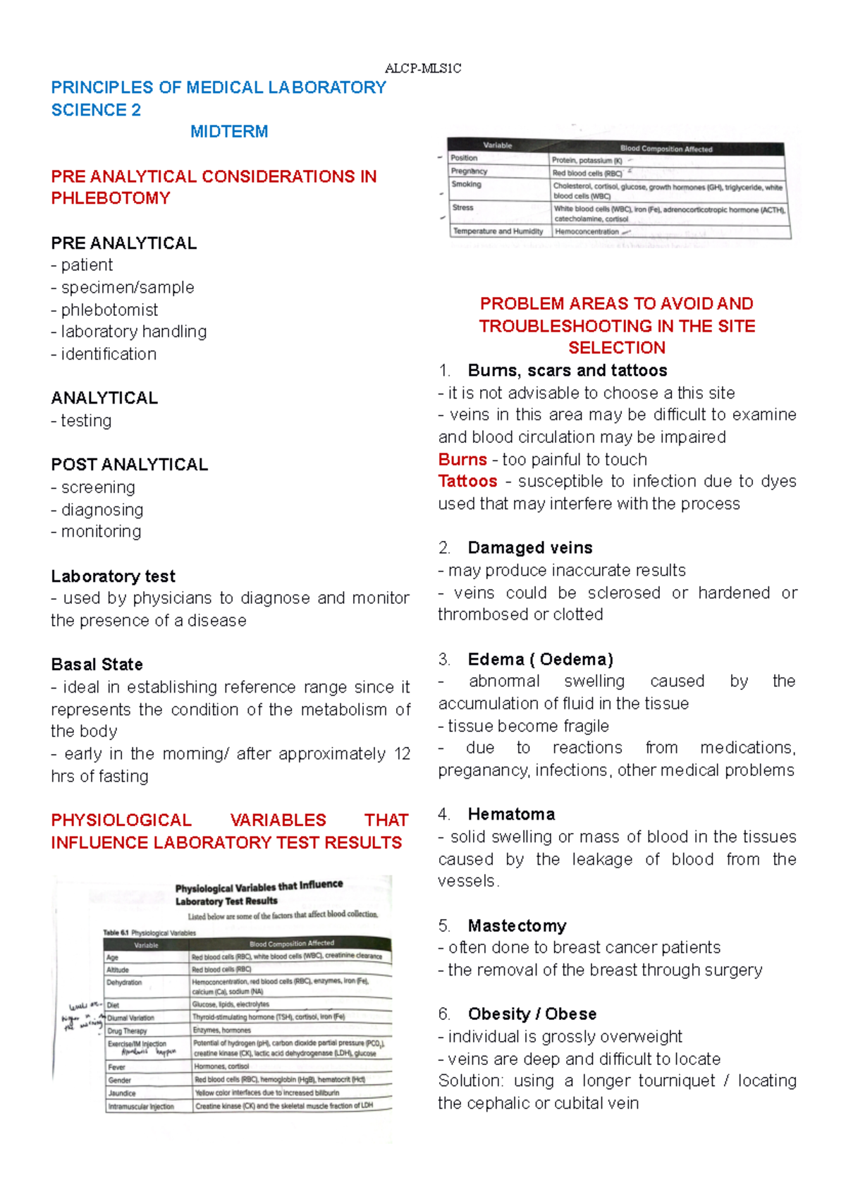 PMLS 2 Midterm - None - ALCP-MLS 1 C PRINCIPLES OF MEDICAL LABORATORY ...