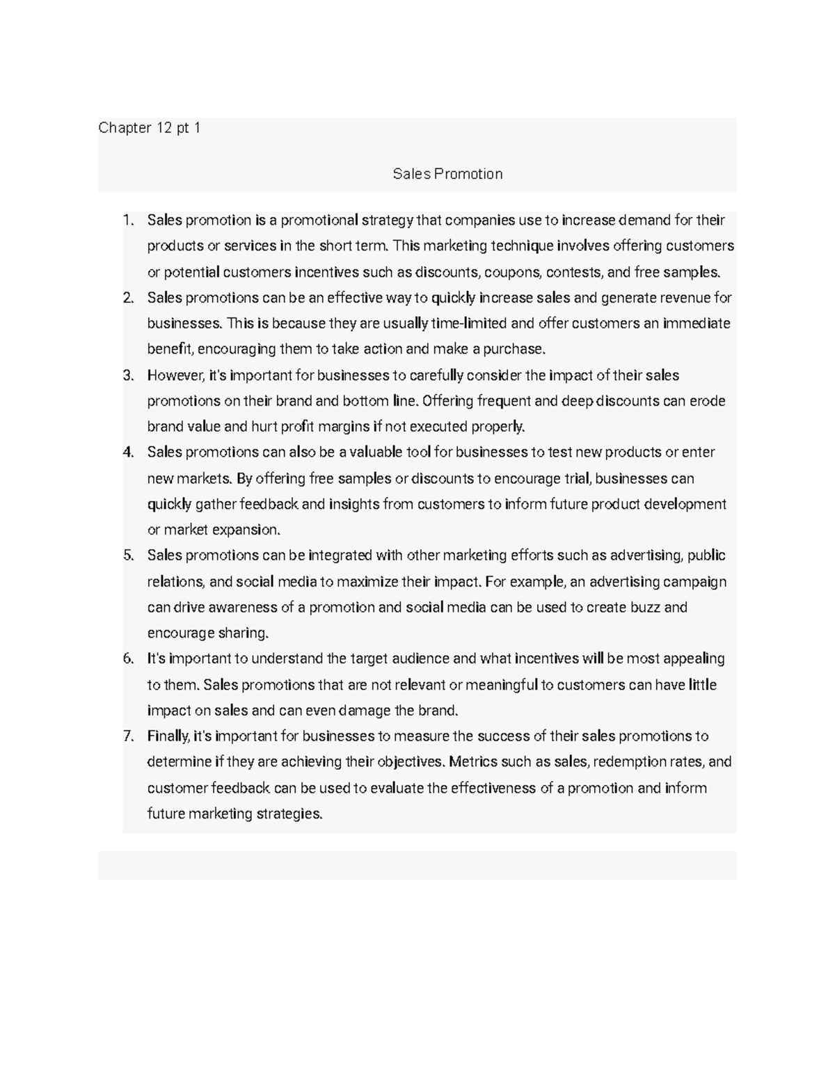 Mkt 348 notes chap 12 pt 1 - Chapter 12 pt 1 Sales Promotion Sales ...