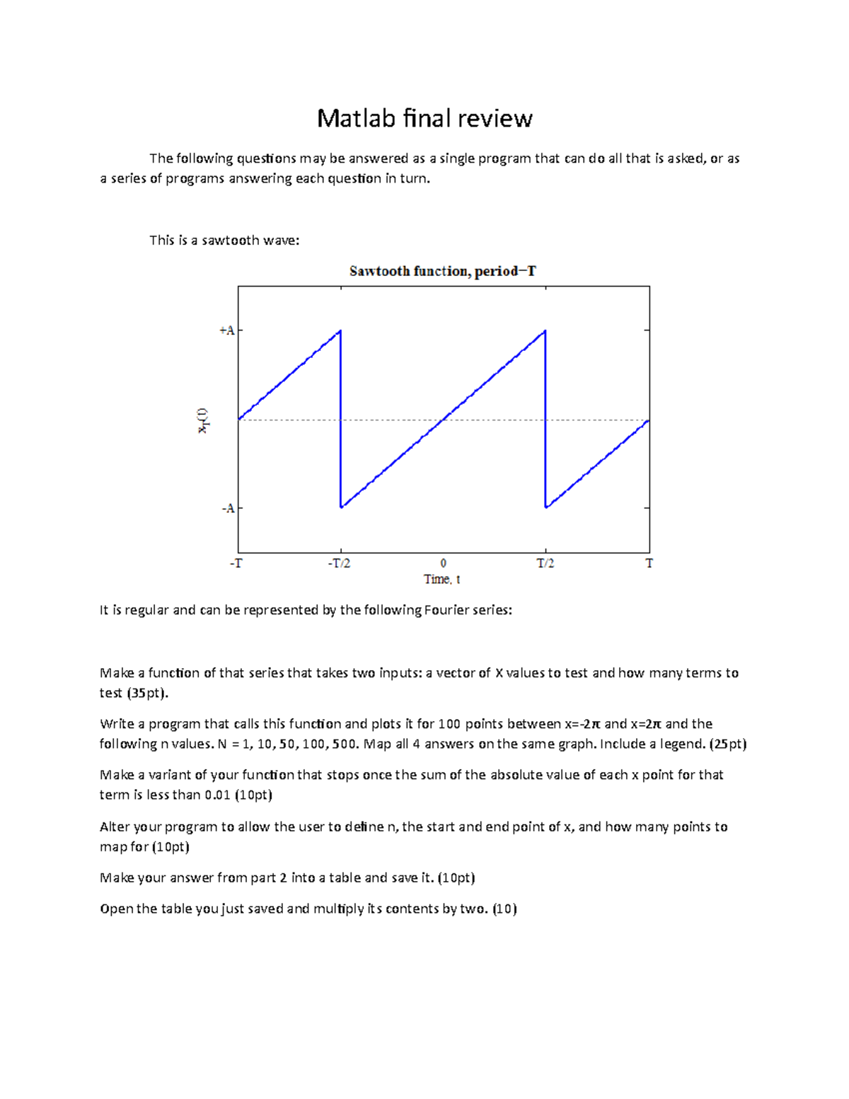 Matlab final review - This is a sawtooth wave: It is regular and can be ...