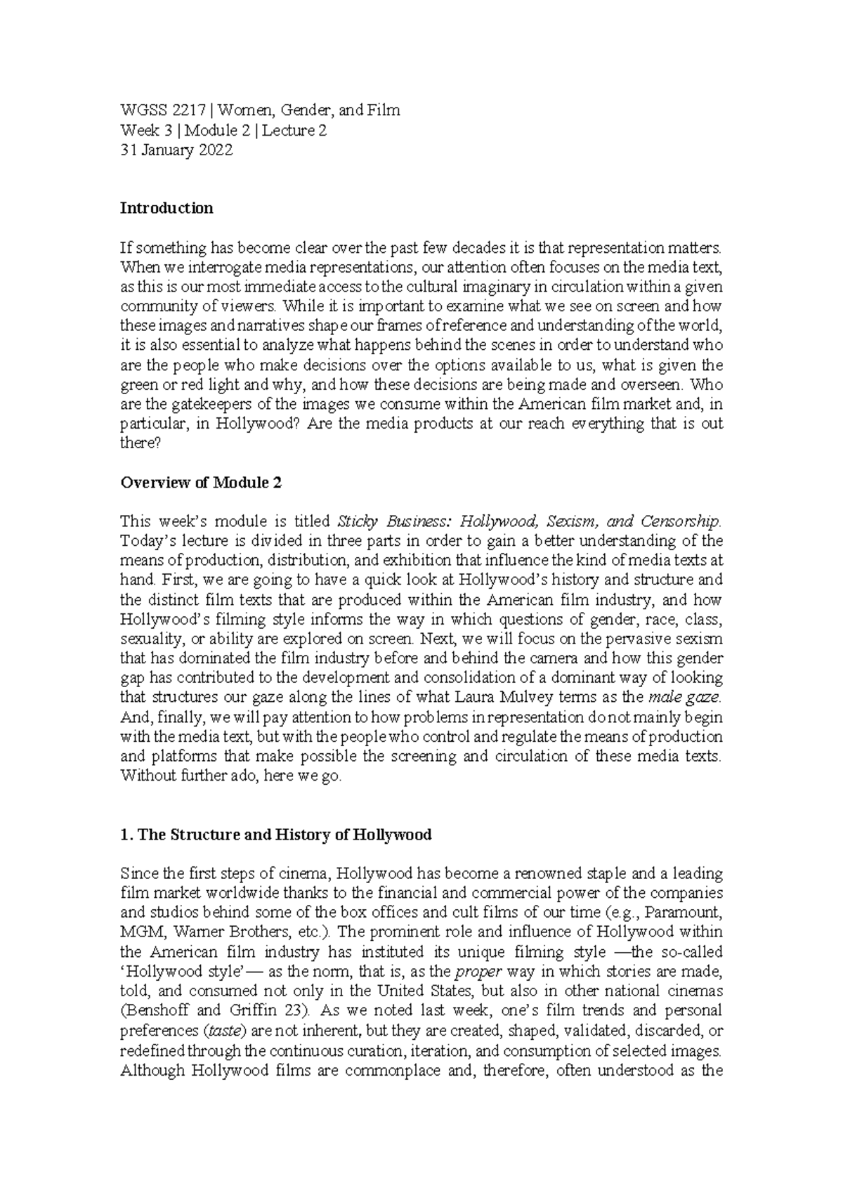 WGSS2217 SP22 Briggs Week 3 Module 2 Lecture Transcript - WGSS 2217 ...