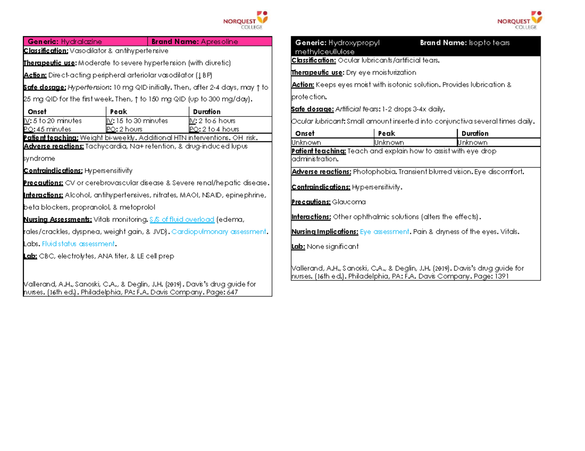 Med cards starting with H PDF - Generic: Hydralazine Brand Name ...