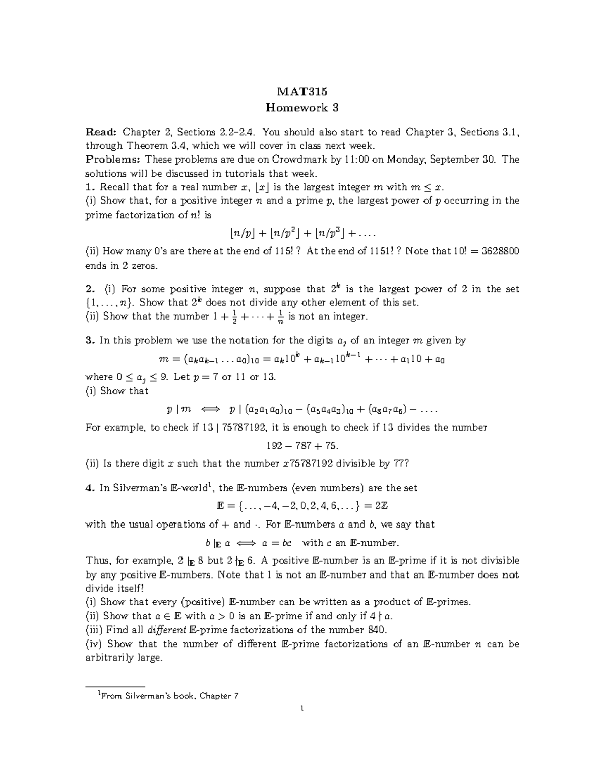 Homework 3 - problem set 3 - MAT Homework 3 Read: Chapter 2, Sections 2 ...
