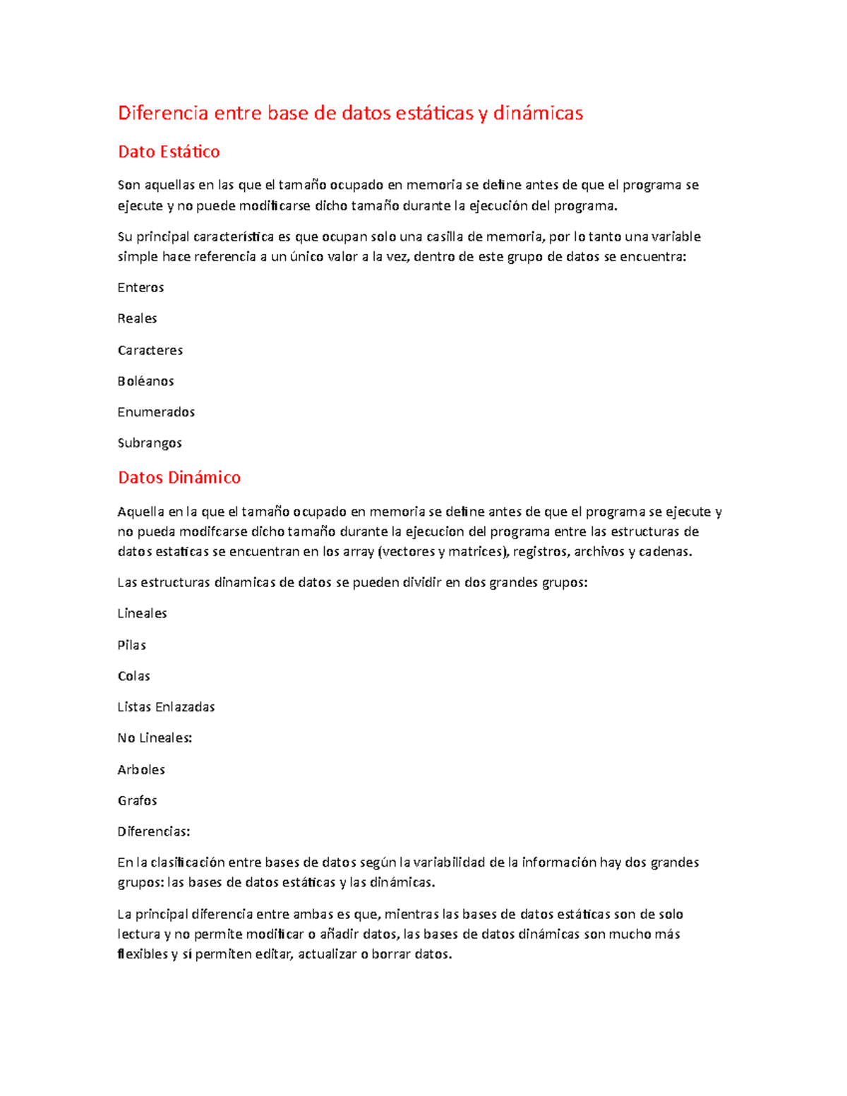 Tarea 1 - ayuda - Diferencia entre base de datos estáticas y dinámicas ...