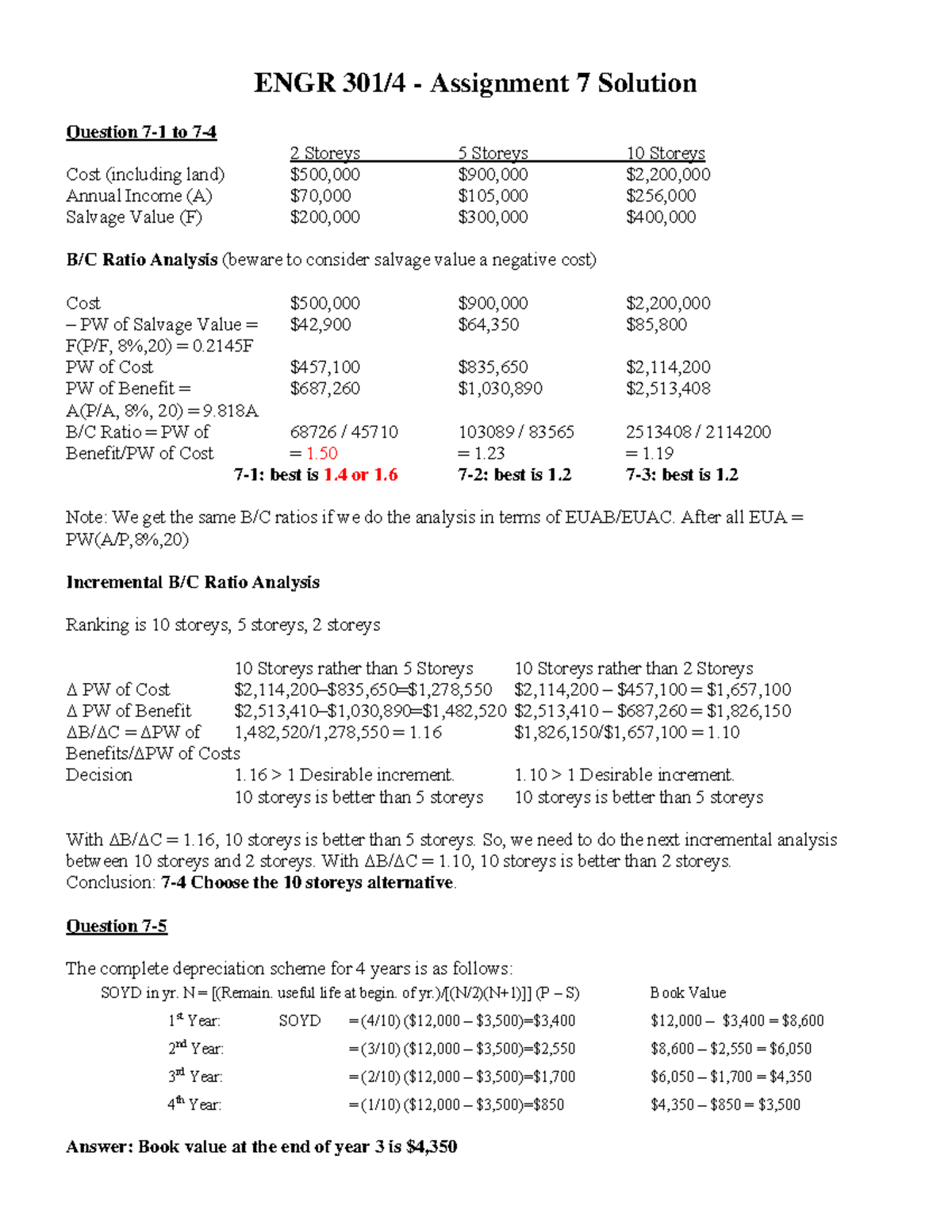 Assignment 7.1 Solution - ENGR 301/4 - Assignment 7 Solution Question 7-1 to 7- 2 Storeys 5 ...