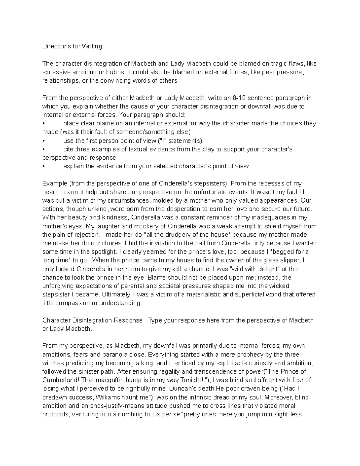 05.05 Character Disintegration - Directions for Writing: The character ...