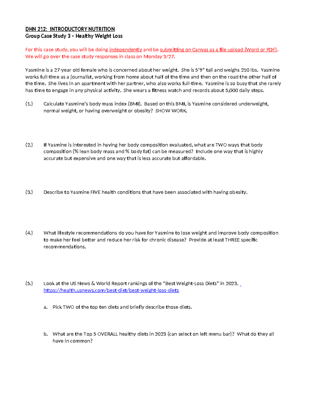 DHN 212 Group case study 3 - Weight loss - DHN 212: INTRODUCTORY ...