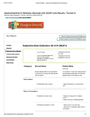 GI SOAP documentation - Shadow Health GI SOAP note - Subjective HPI: Ms ...