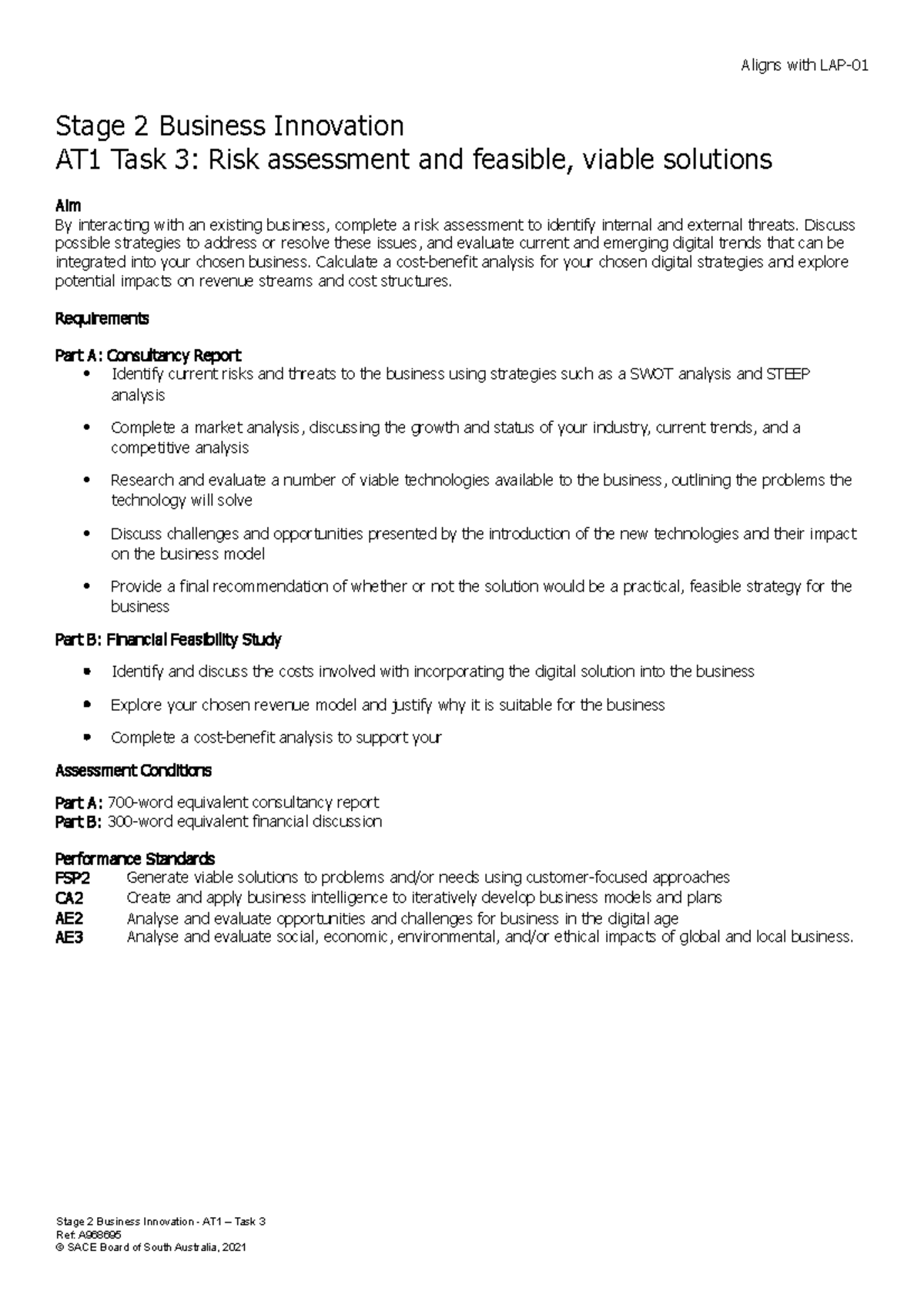 Task 3 - Mark Lauder - Aligns with LAP- Stage 2 Business Innovation AT1 ...