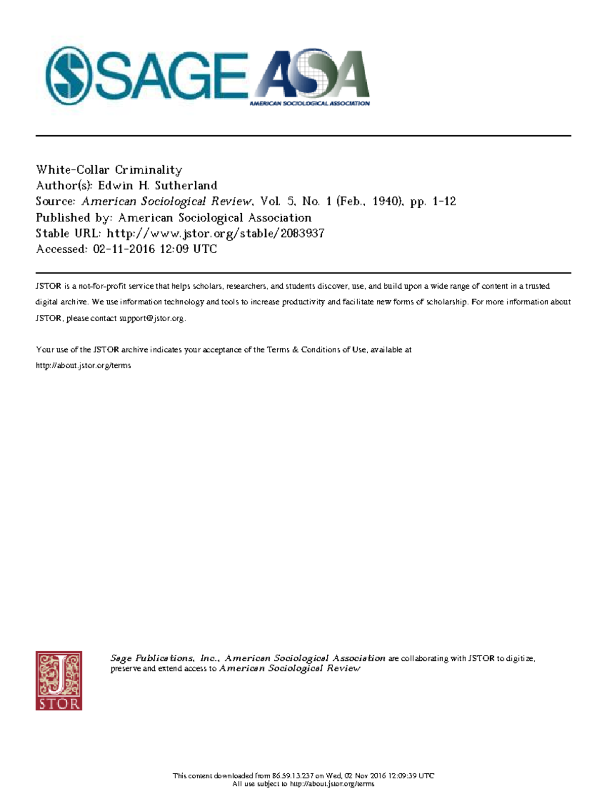 Sutherland, E - White-collar criminality - White-Collar Criminality ...