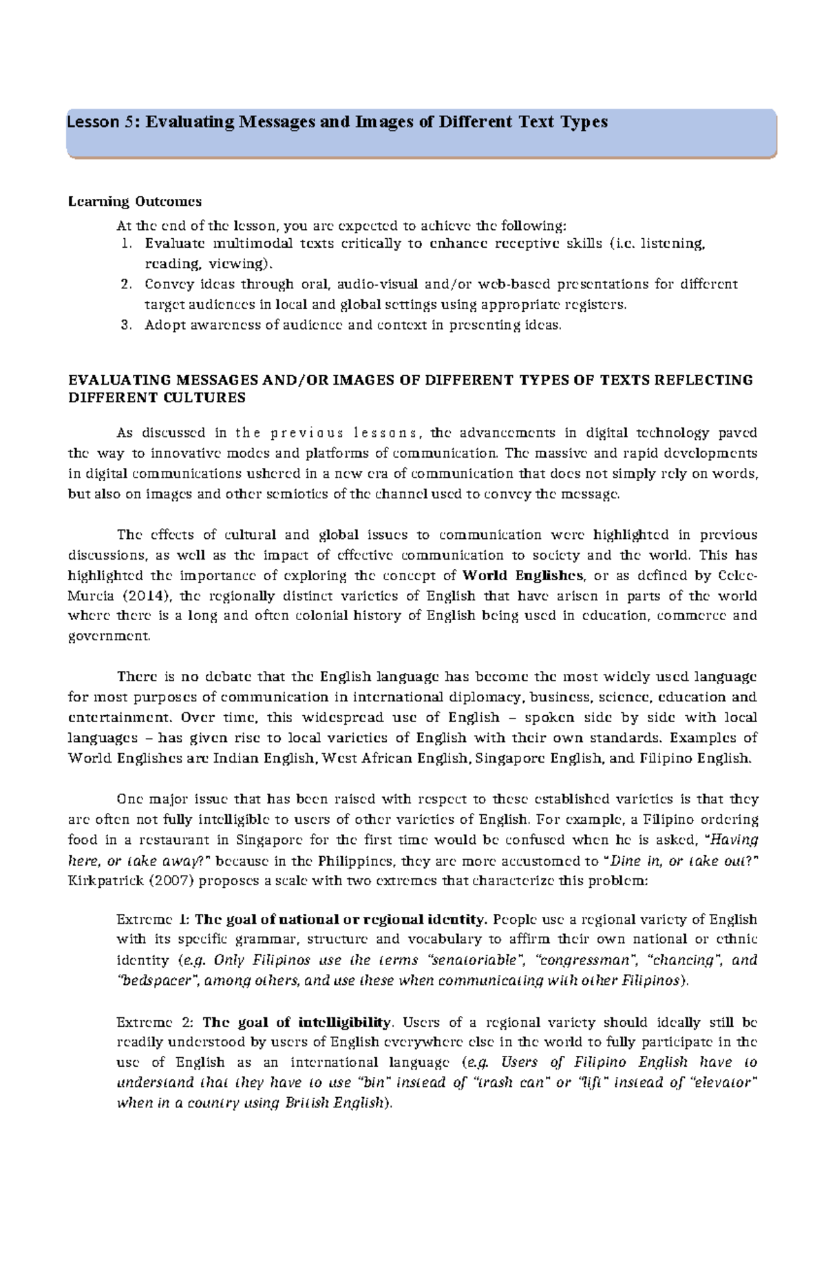 Lesson-5 - Enjoy - Learning Outcomes At the end of the lesson, you are ...