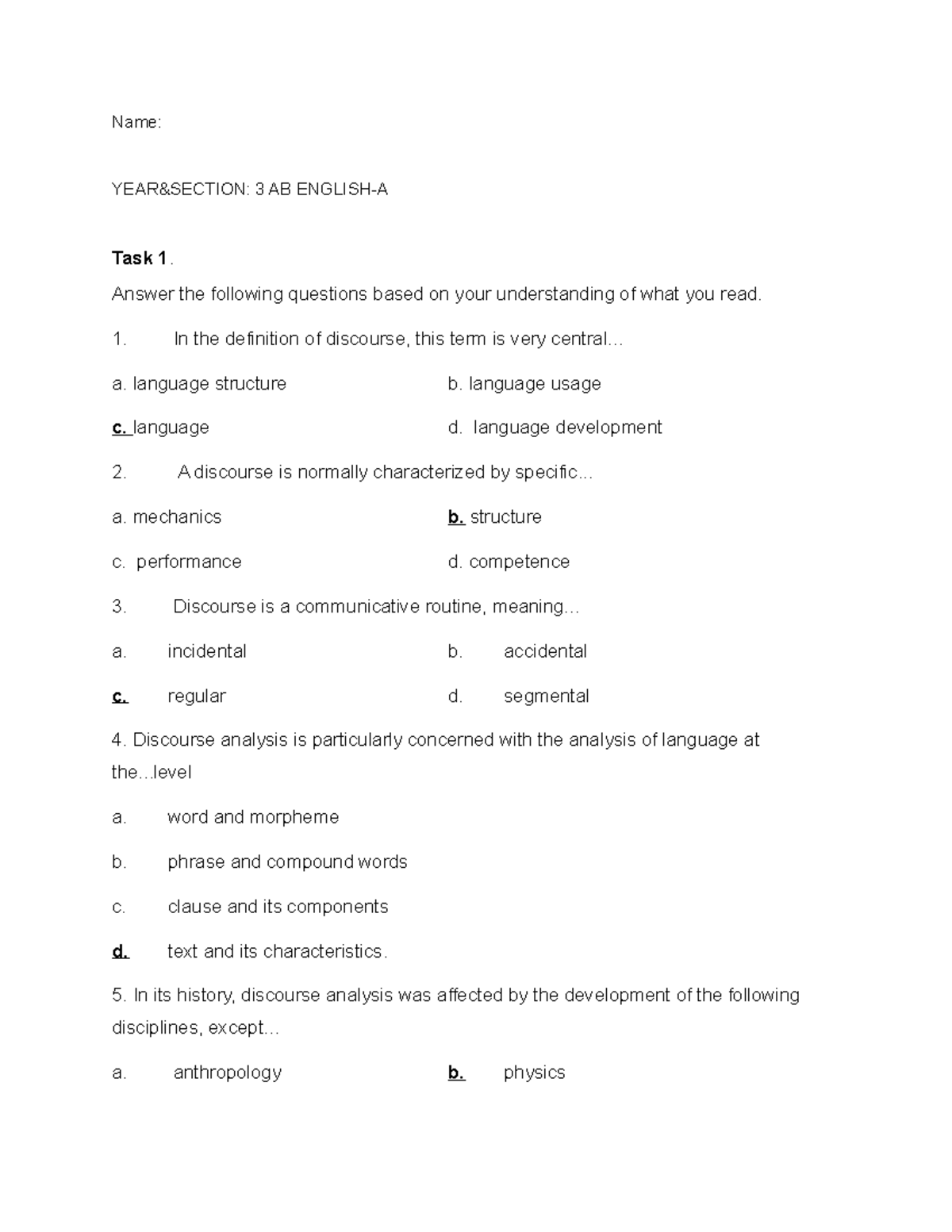 3ABEng-A EL311 Chpater 2 L1 - Name: YEAR&SECTION: 3 AB ENGLISH-A Task 1 ...