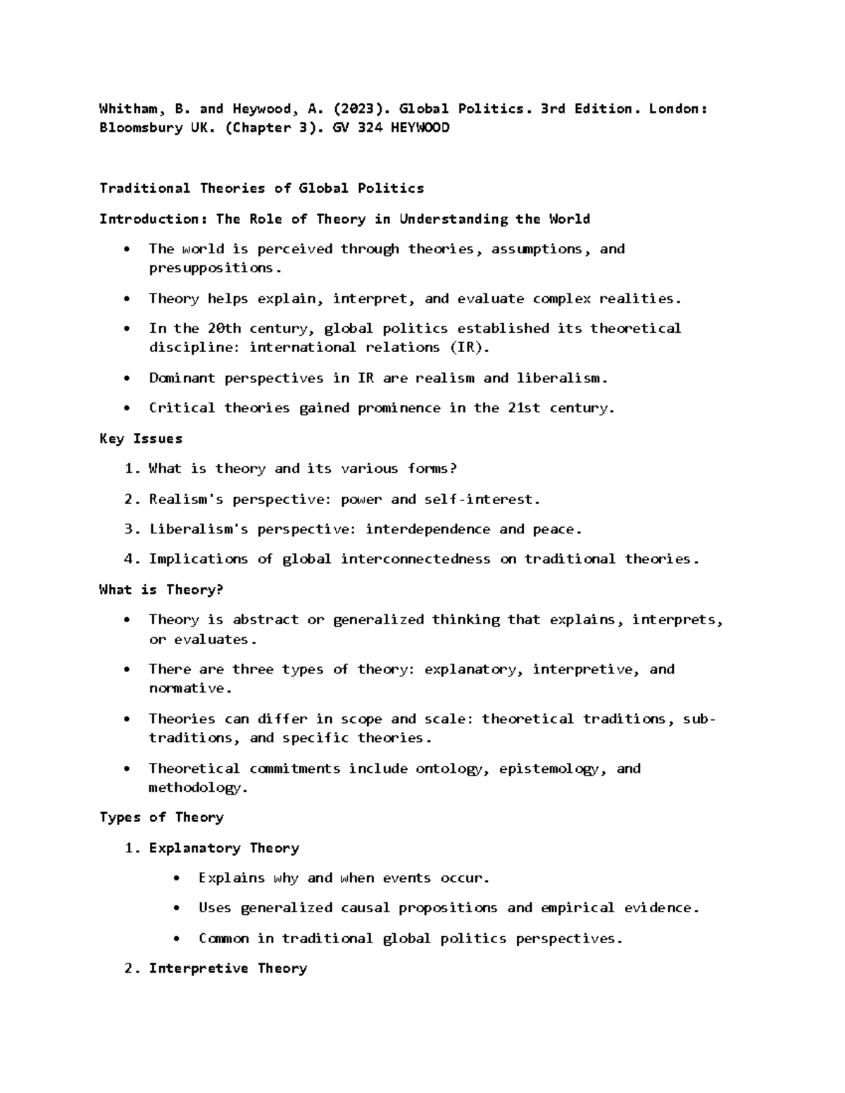 Theme 3 International relations - Whitham, B. and Heywood, A. (2023 ...