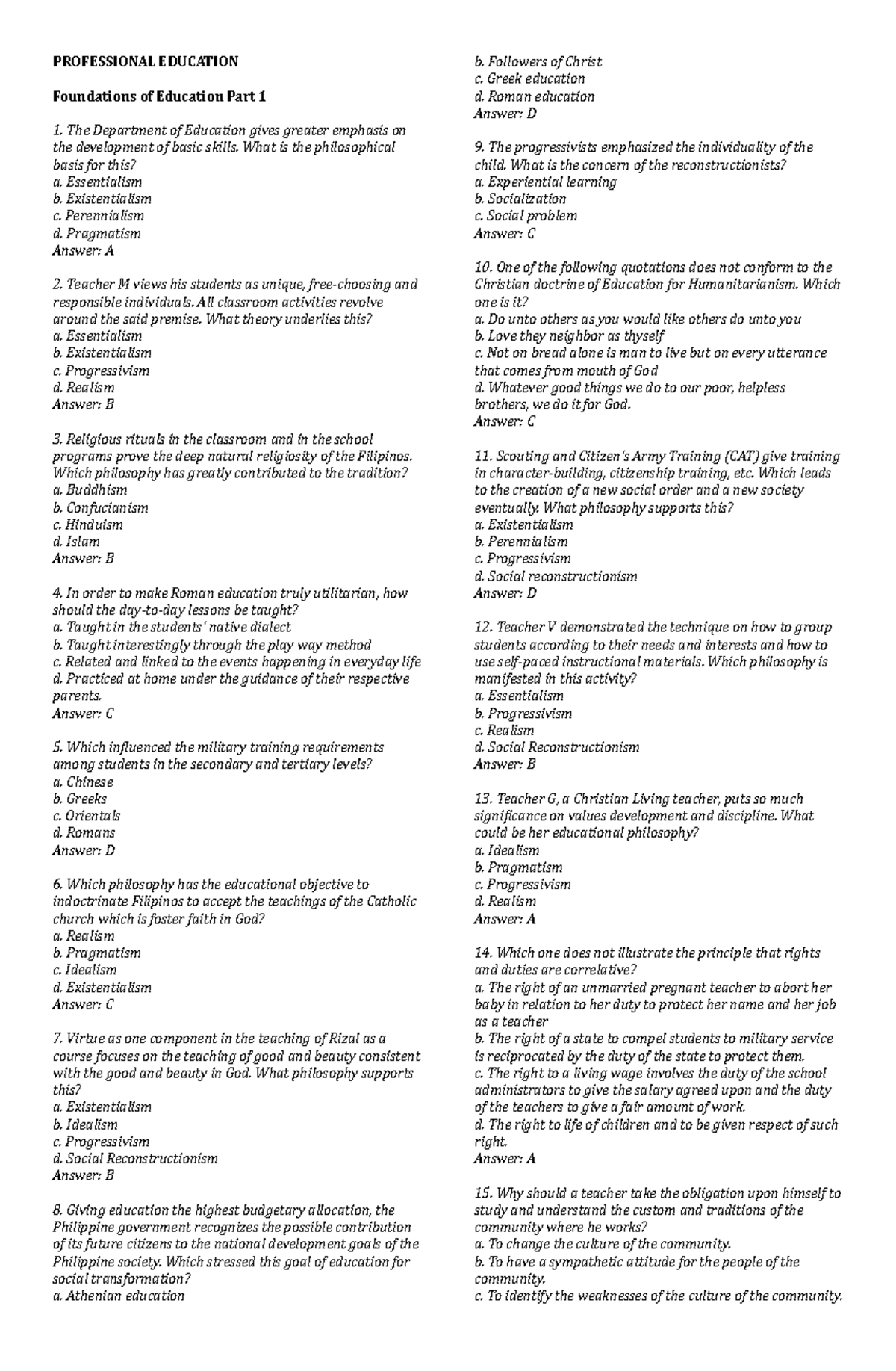 LET Prof Ed Reviewer - thanks - PROFESSIONAL EDUCATION Foundations of ...