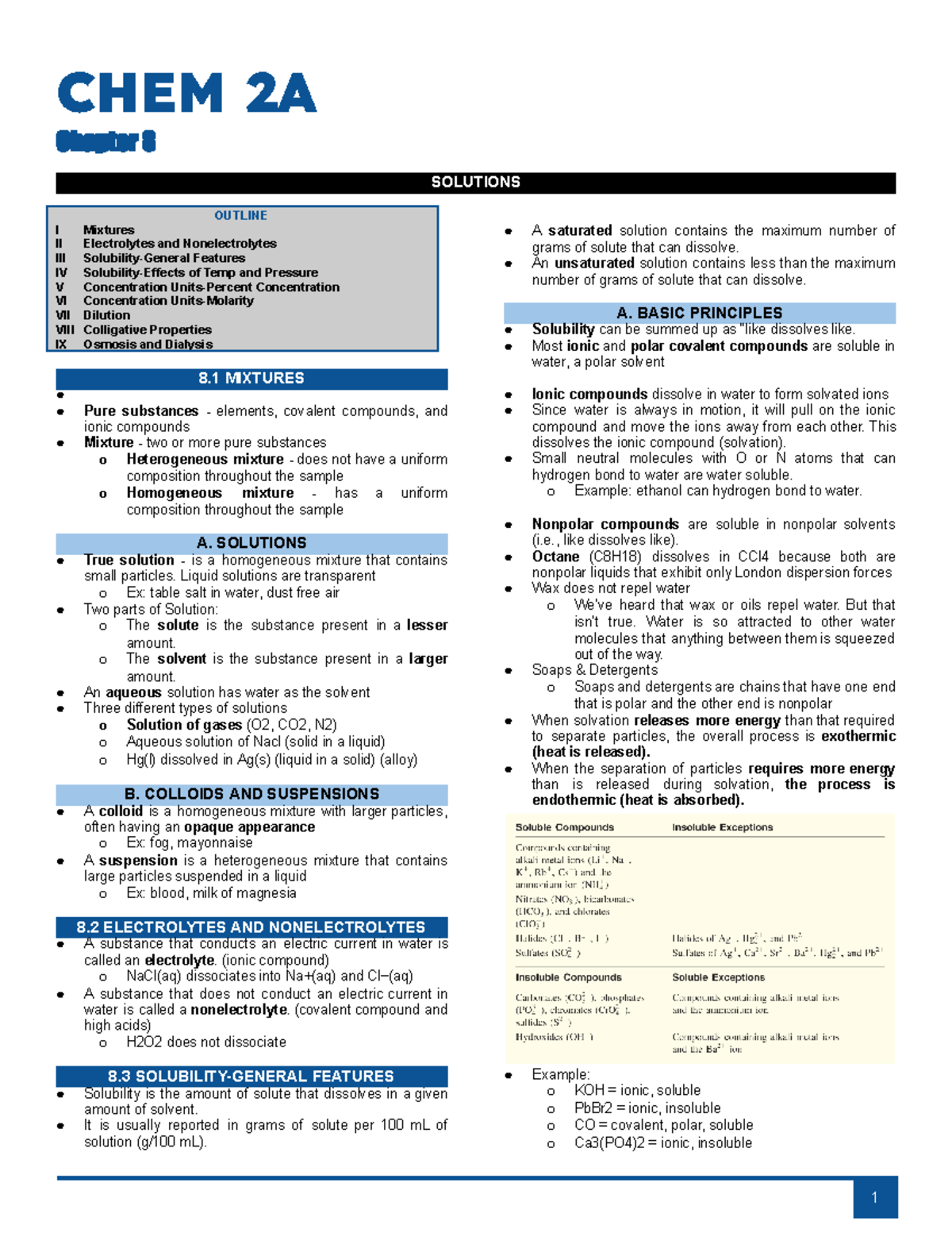 Solutions CHEM CH8 - QWE - CHEM 2A Chapter 8 SOLUTIONS OUTLINE I ...