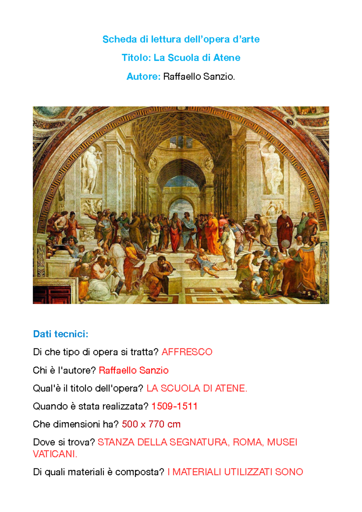 La scuola di Atene - Scheda di lettura dell’opera d’arte Titolo: La ...