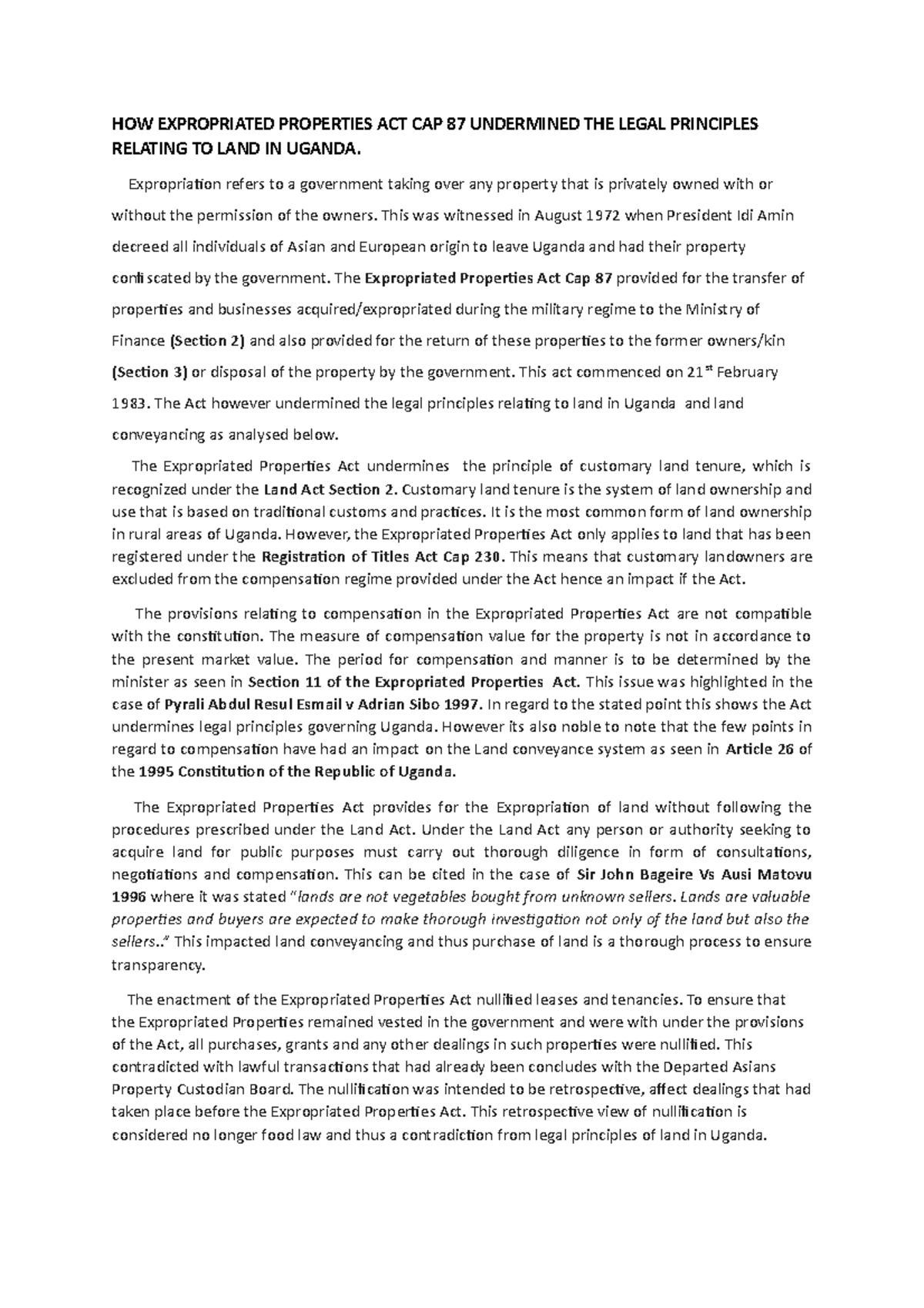 Expropriated Property land law - HOW EXPROPRIATED PROPERTIES ACT CAP 87 ...