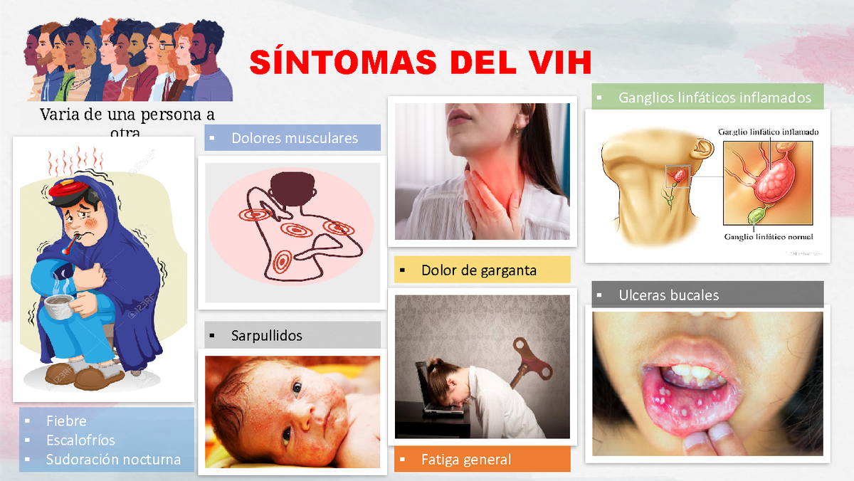 Tema 10 VIH - SIDA parte 1 - SÍNTOMAS DEL VIH Varia de una persona a otra. Fiebre Escalofríos ...