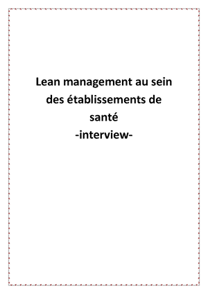 Lean management-interview - prof : On va toujours rester dans le même ...